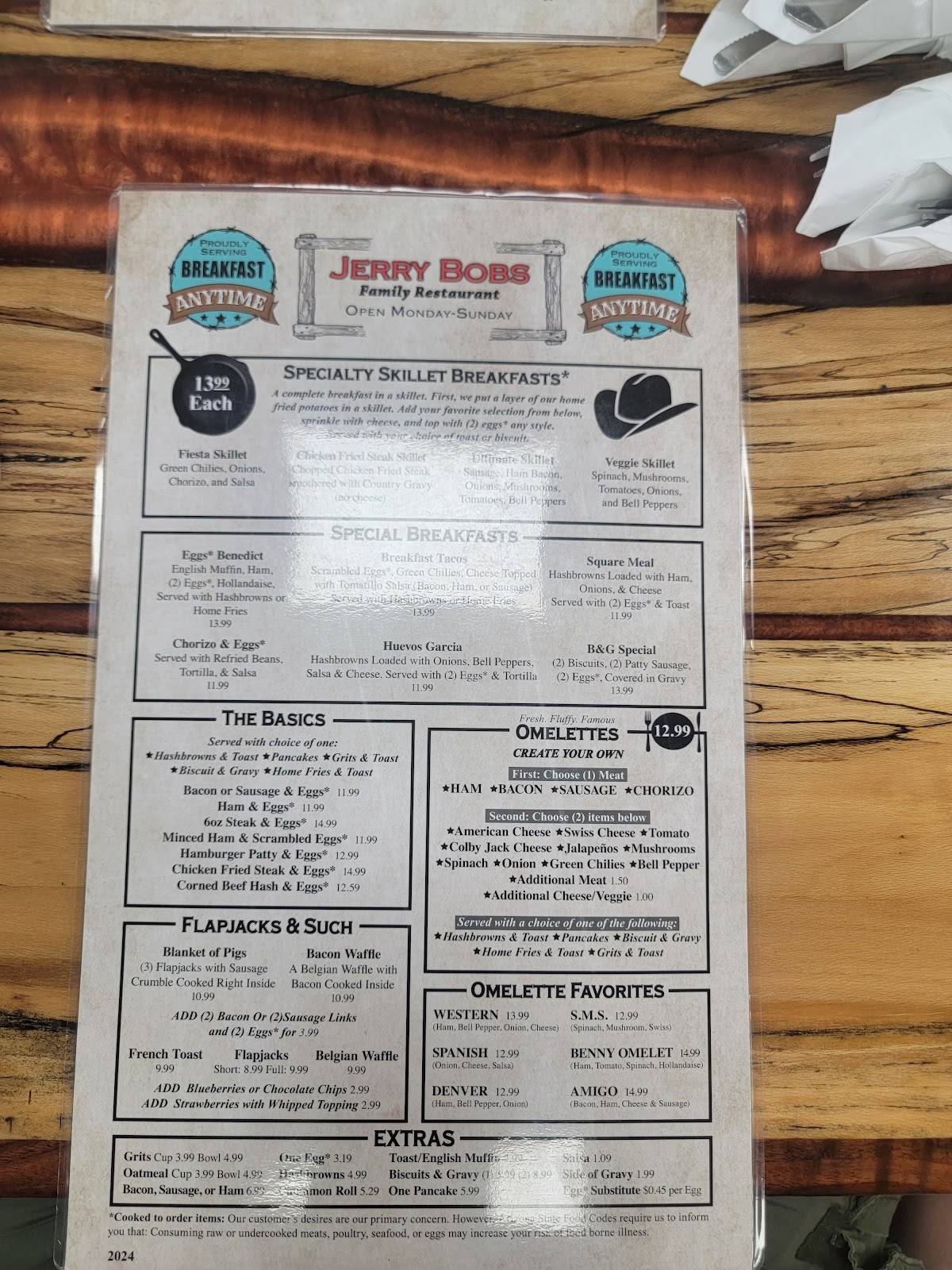 Menu at Jerry Bob's Family Restaurant, Oro Valley, N La Cañada Dr #140