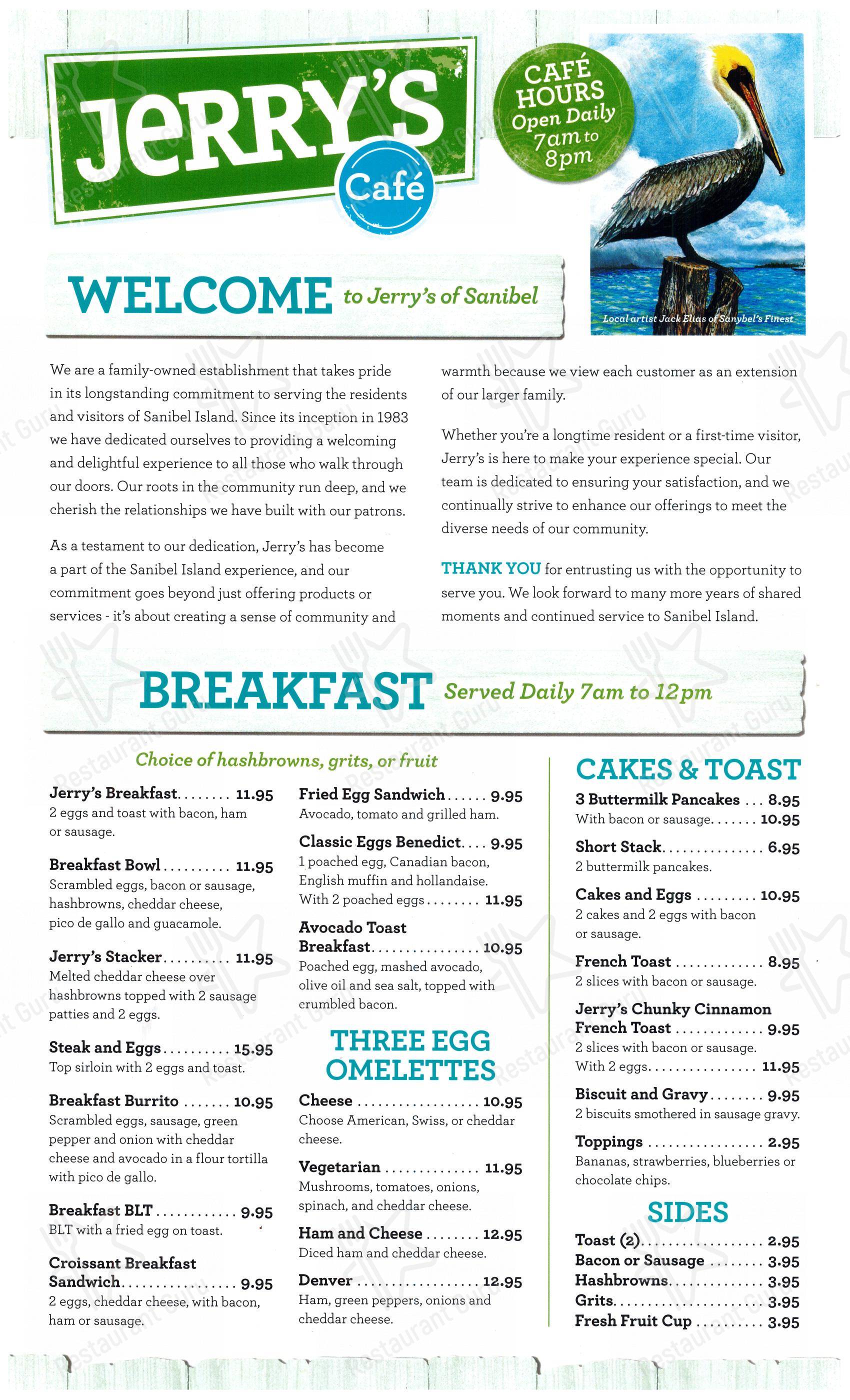 Menu at Jerry's Foods restaurant, Sanibel