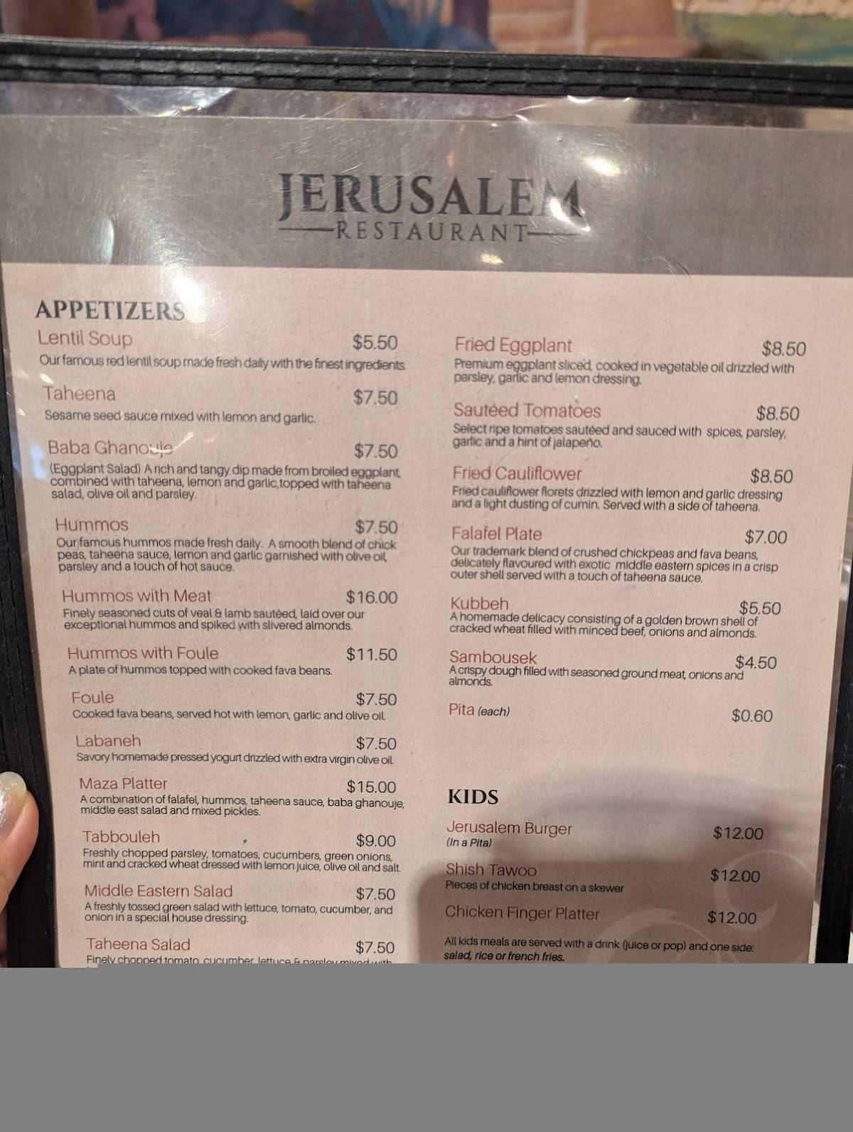 Menu at Jerusalem Restaurant, Toronto, 955 Eglinton Ave W