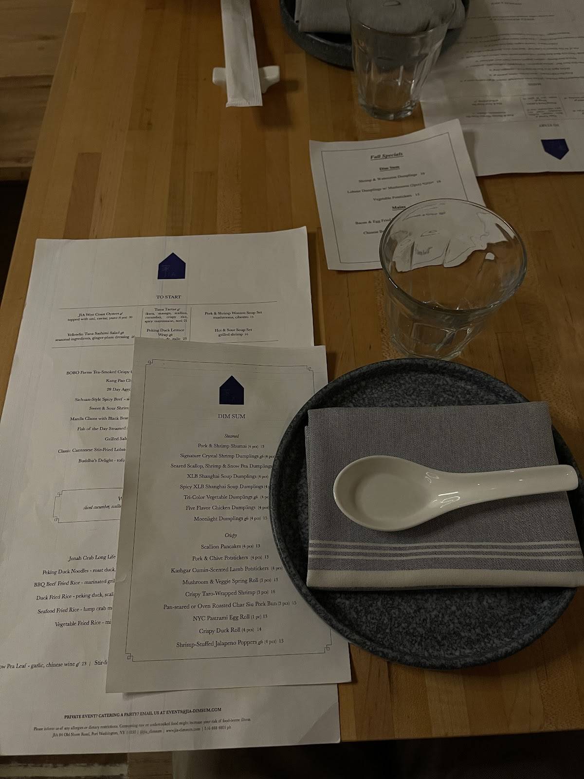 Menu at Jia Dim Sum restaurant, Port Washington