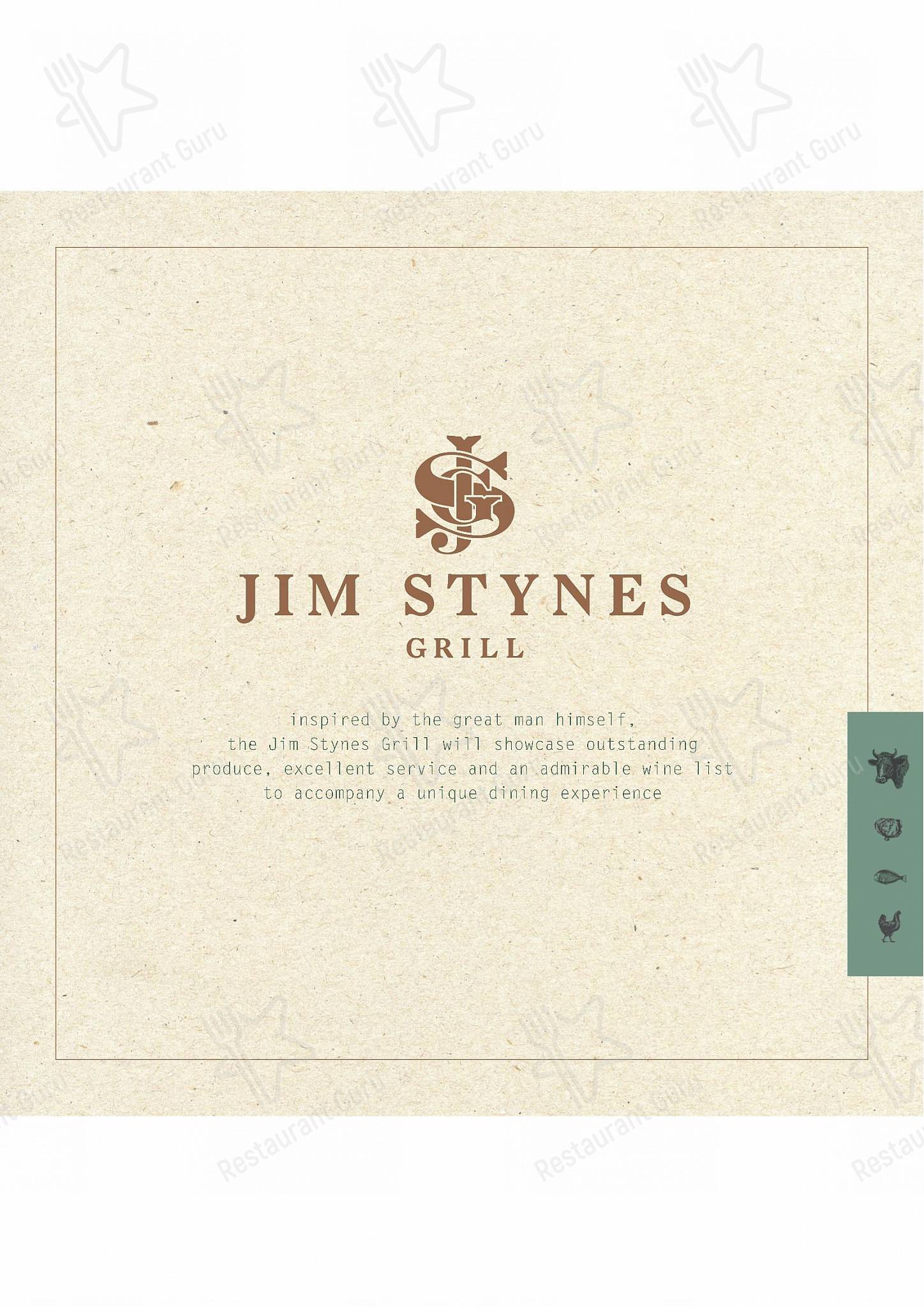 Menu at Jim Stynes Grill restaurant, East Melbourne