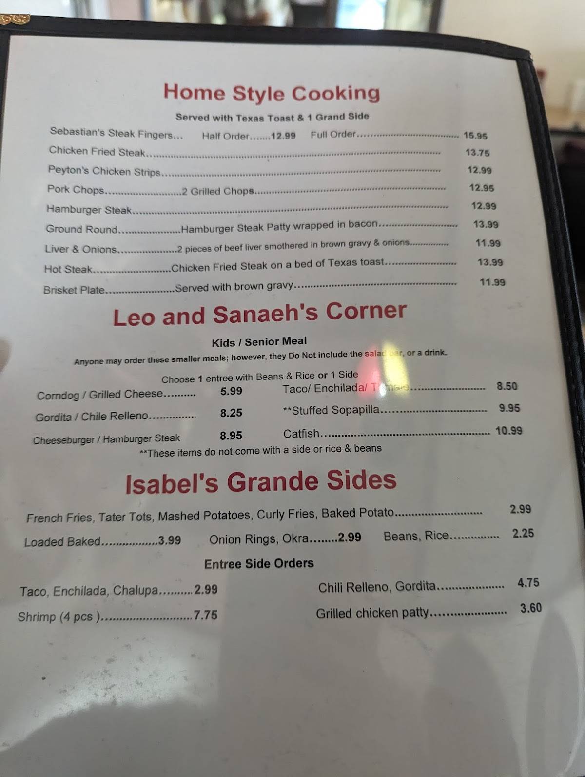 Menu at Jimenez Rancho Grande restaurant, Lovington