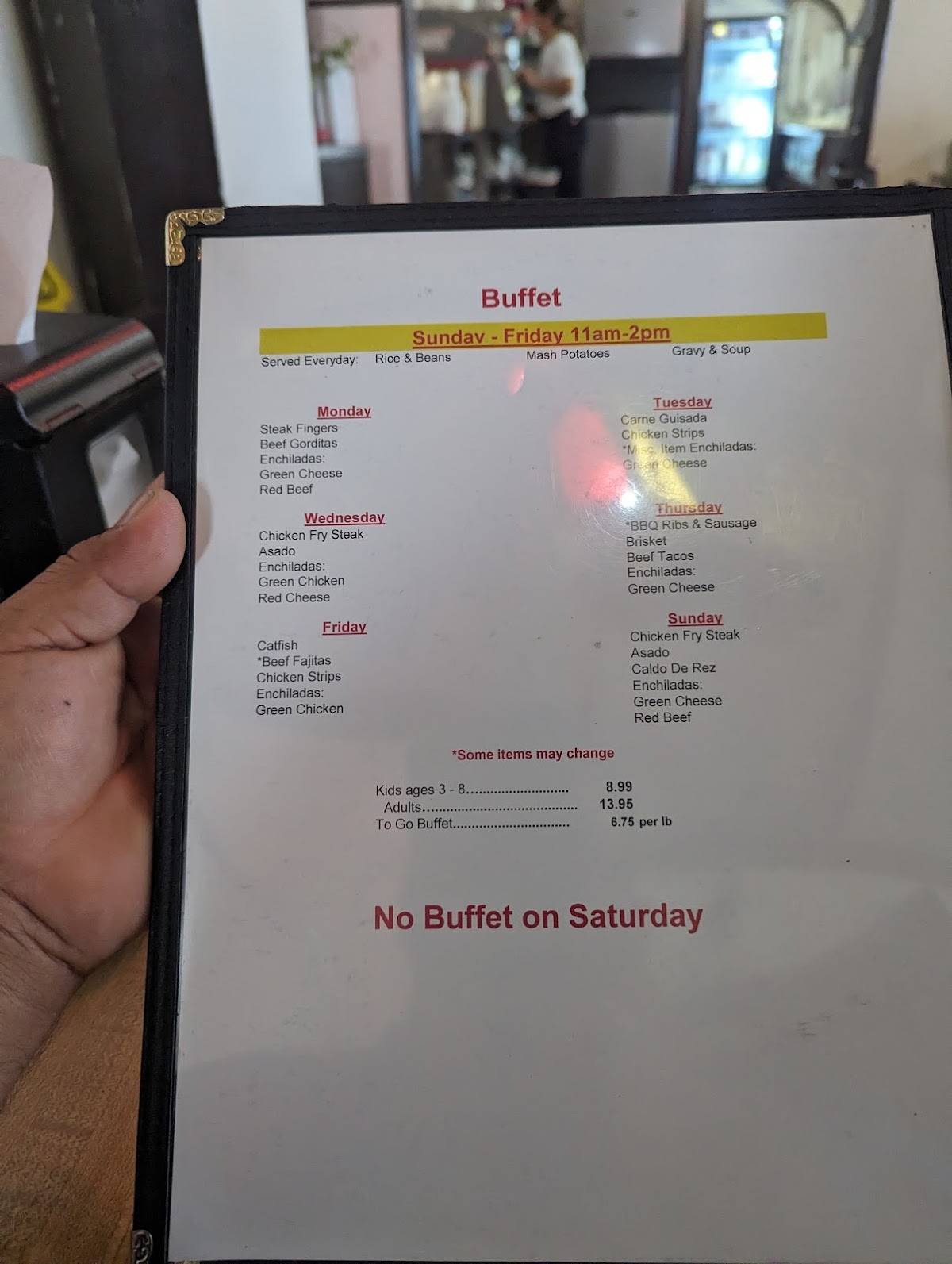 Menu at Jimenez Rancho Grande restaurant, Lovington
