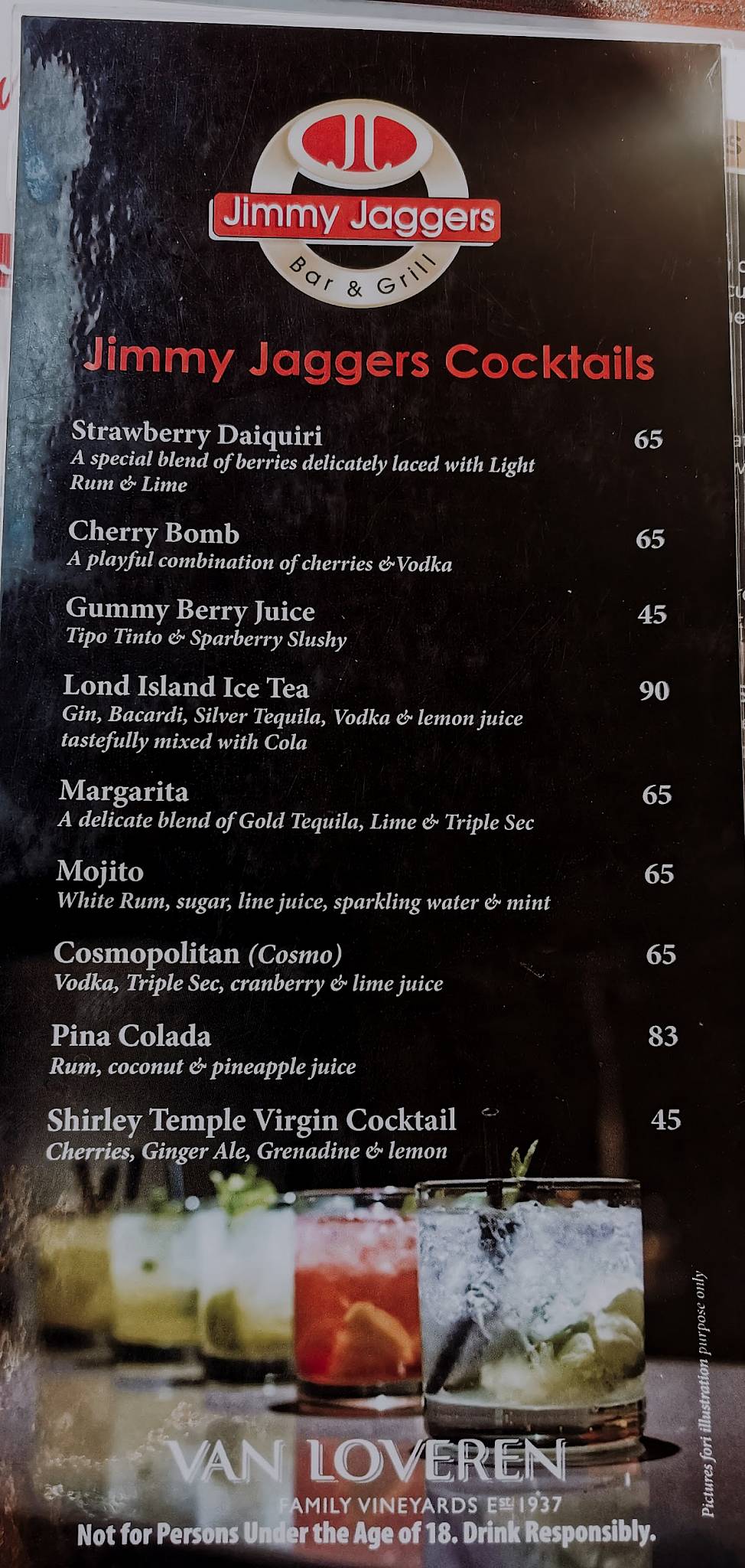 Menu at Jimmy Jaggers Bar & Grill, Parys