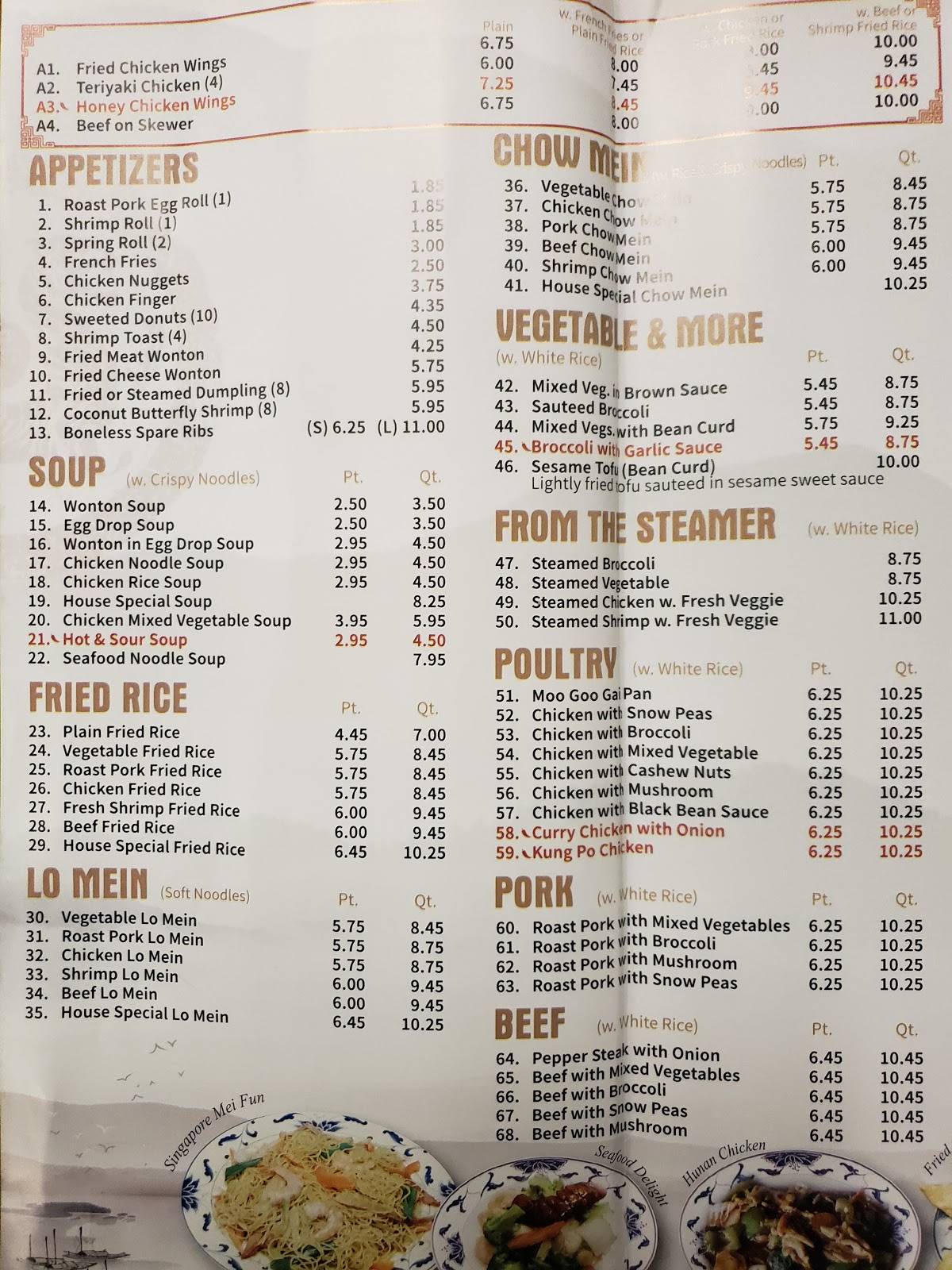 Menu at Jin Jin Chinese Restaurant, Locust
