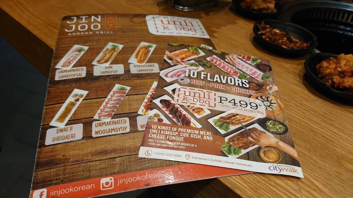 Menu at Jin Joo Korean Grill restaurant, Quezon City, C1A/C1B