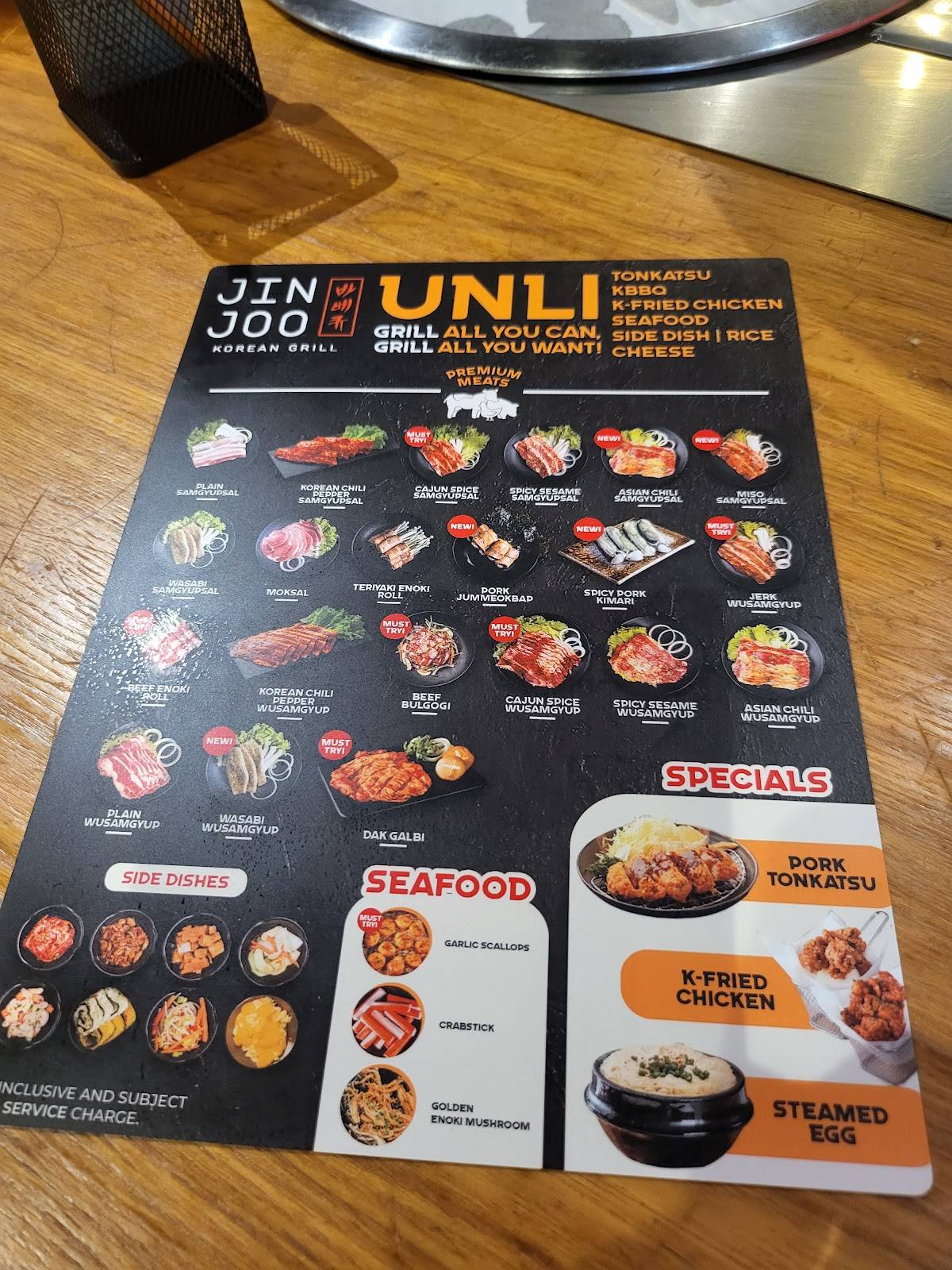 Menu at Jin Joo Korean Grill restaurant, Mandaluyong