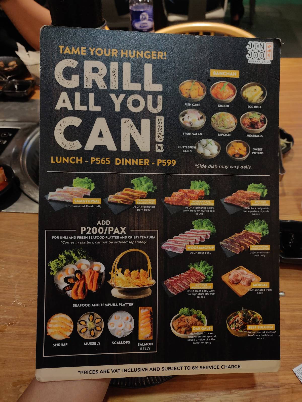 Menu at Jin Joo Korean Grill restaurant, Mandaluyong