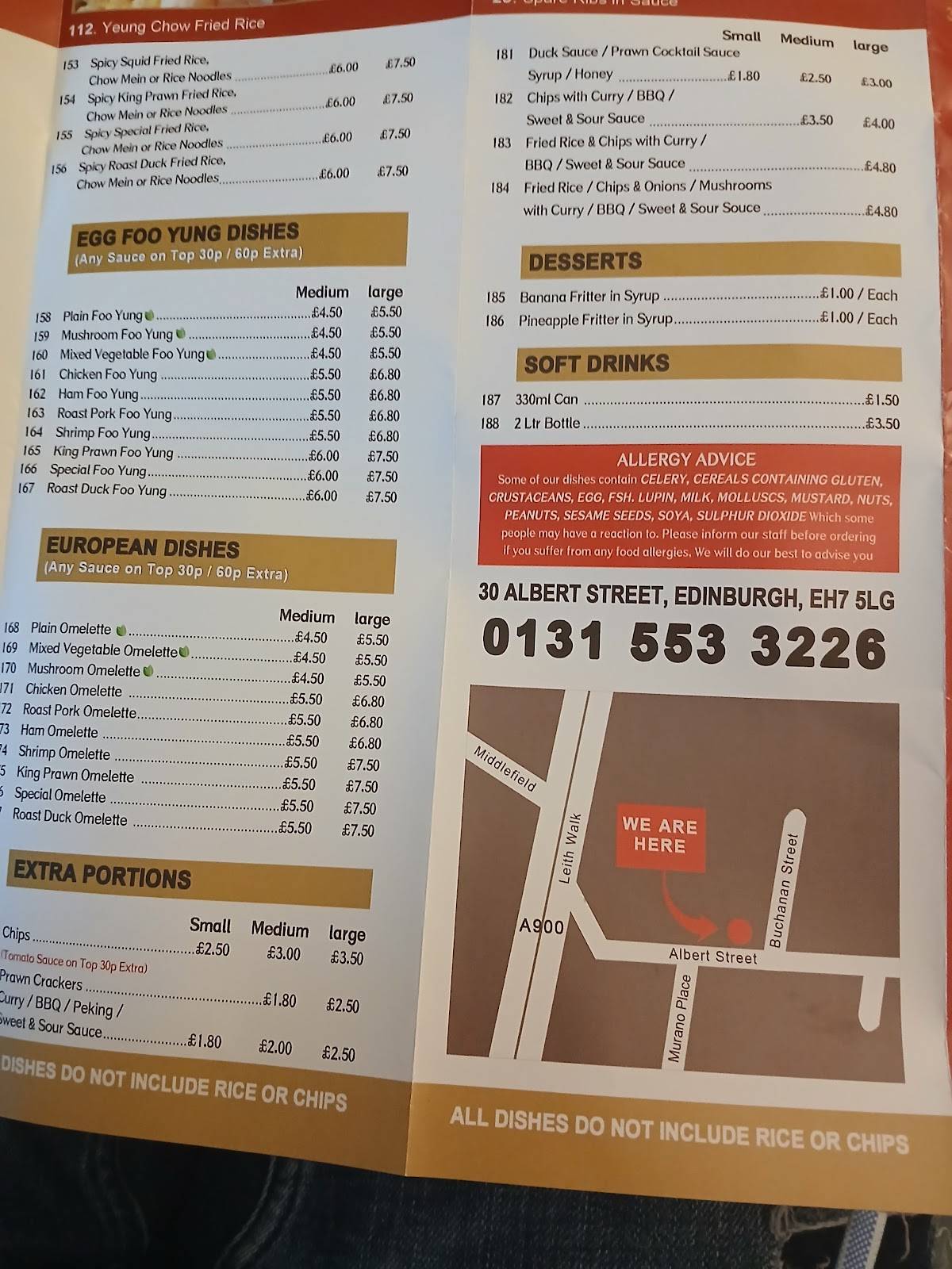 Menu at Jiuding fast food, Edinburgh