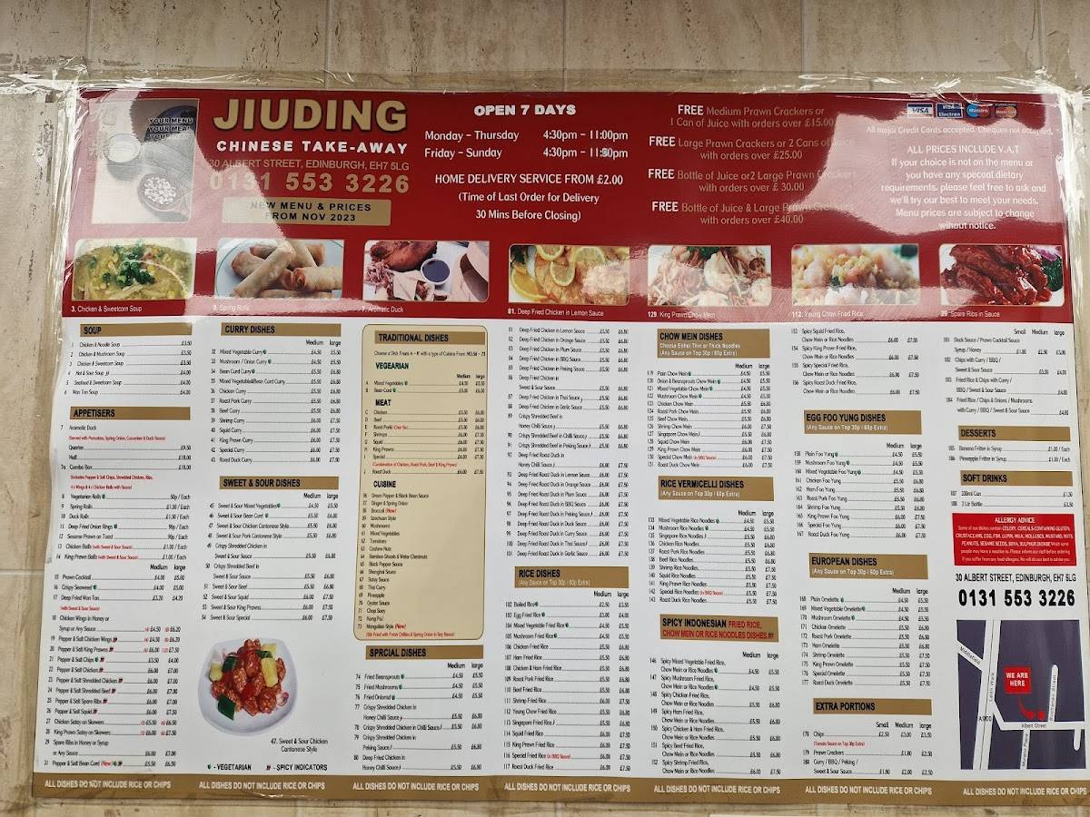 Menu at Jiuding fast food, Edinburgh