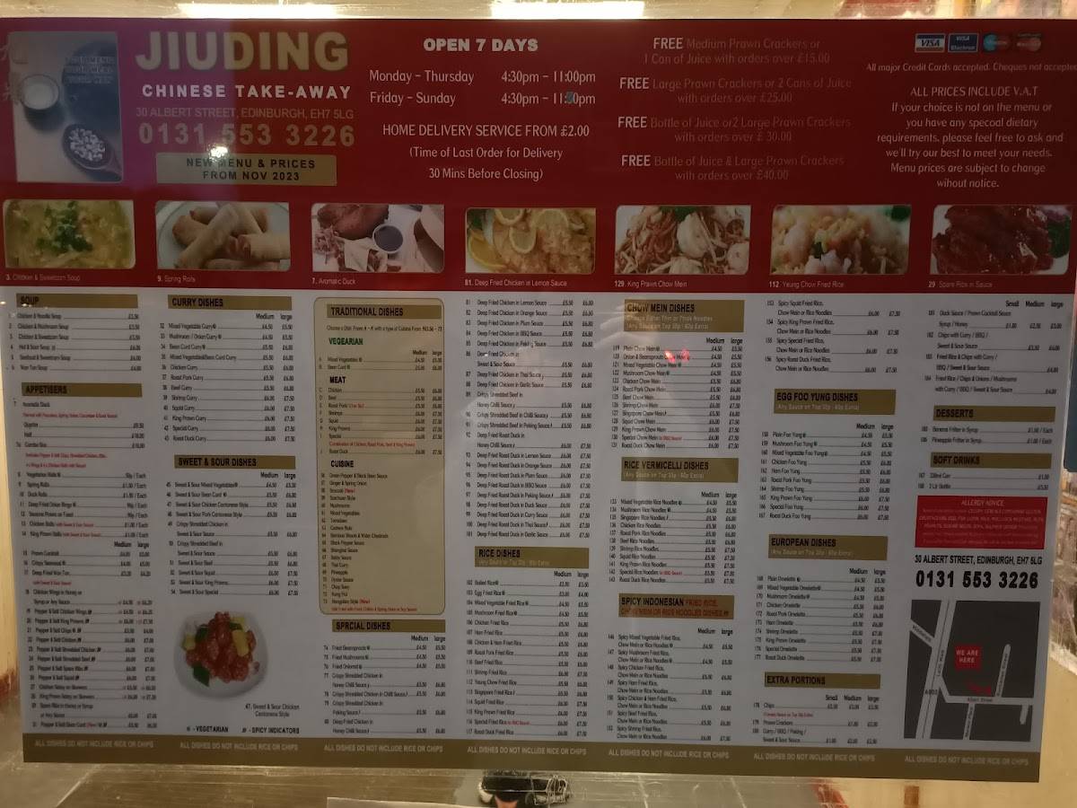 Menu at Jiuding fast food, Edinburgh