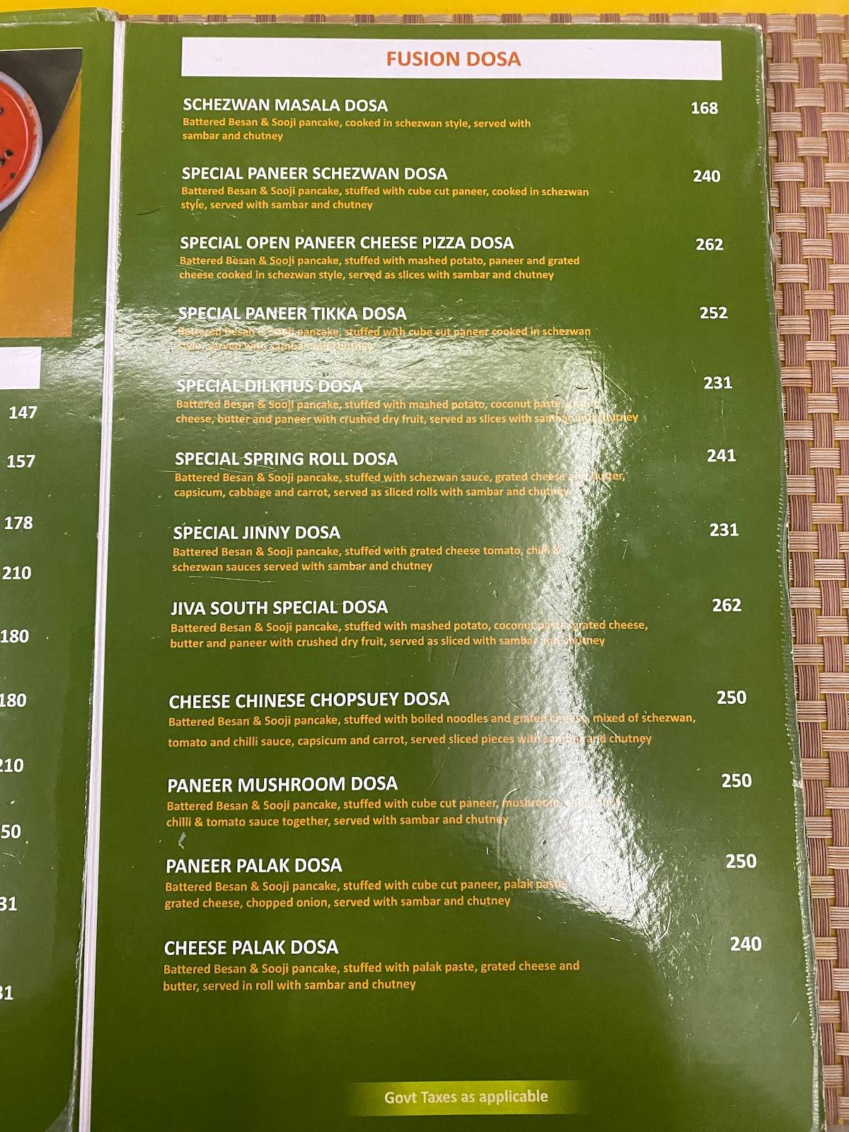 Menu at Jiva veg restaurant- pure vegetarian, Shillong