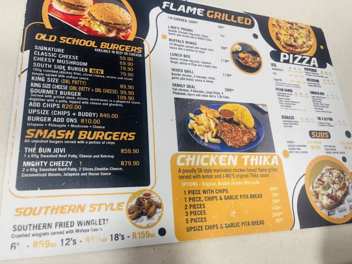 Menu at Jmos Musgrave restaurant, Berea, Durban