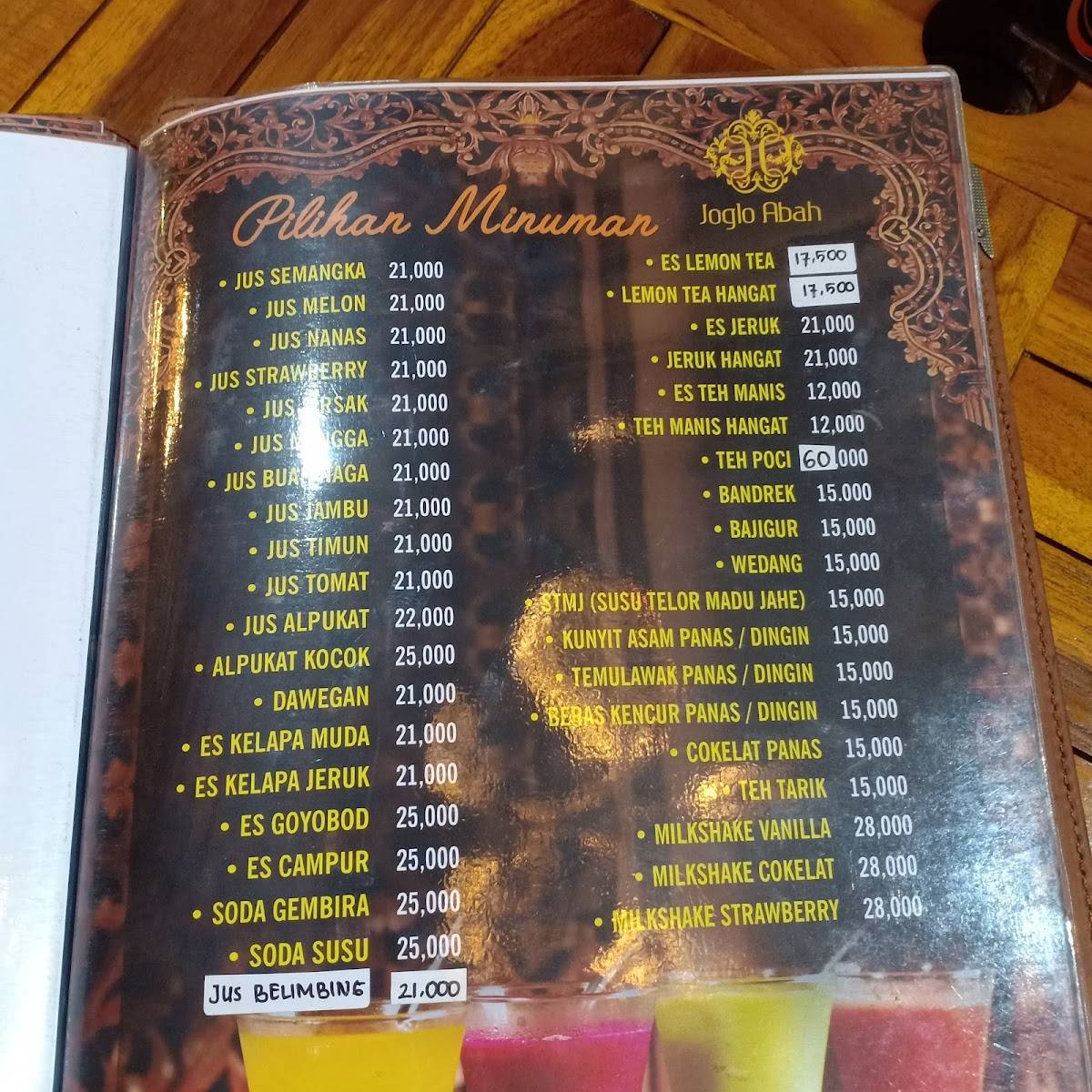 Carta del restaurante Joglo Abah Resto, Kedai Kopi dan Pusat Oleh-oleh ...