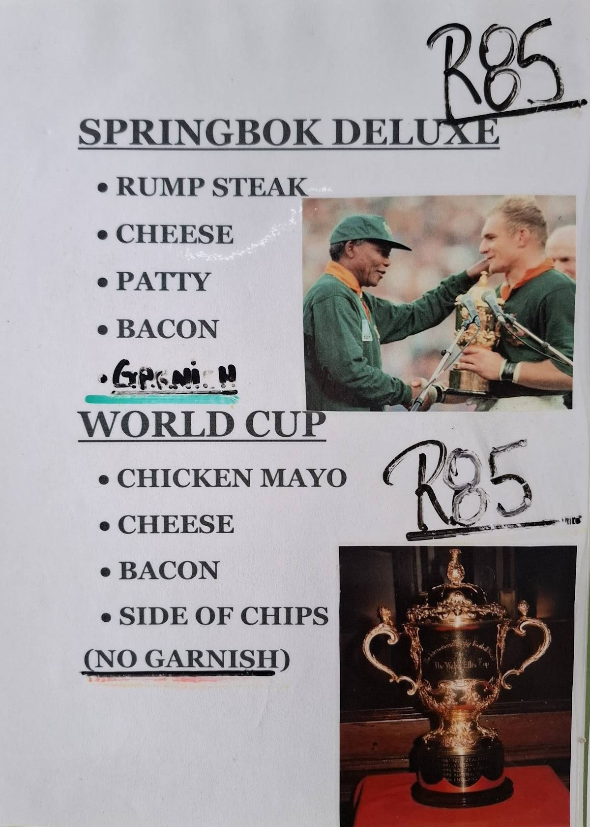 Menu at Vetkoek Paleis restaurant, Roodepoort, 37A Anstruther St
