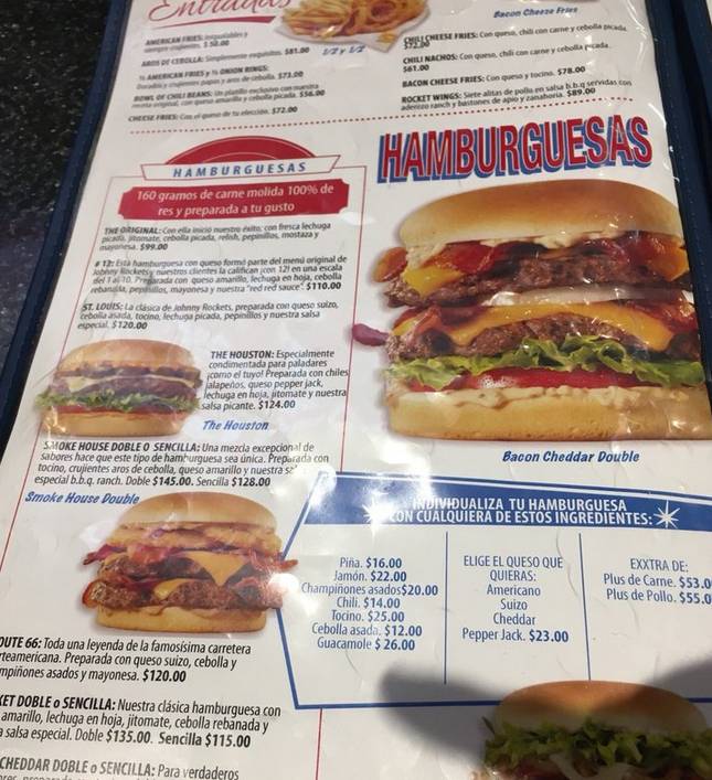 Carta del restaurante Johnny Rockets, Cancún, Blvd. Kukulcan KM12E ...