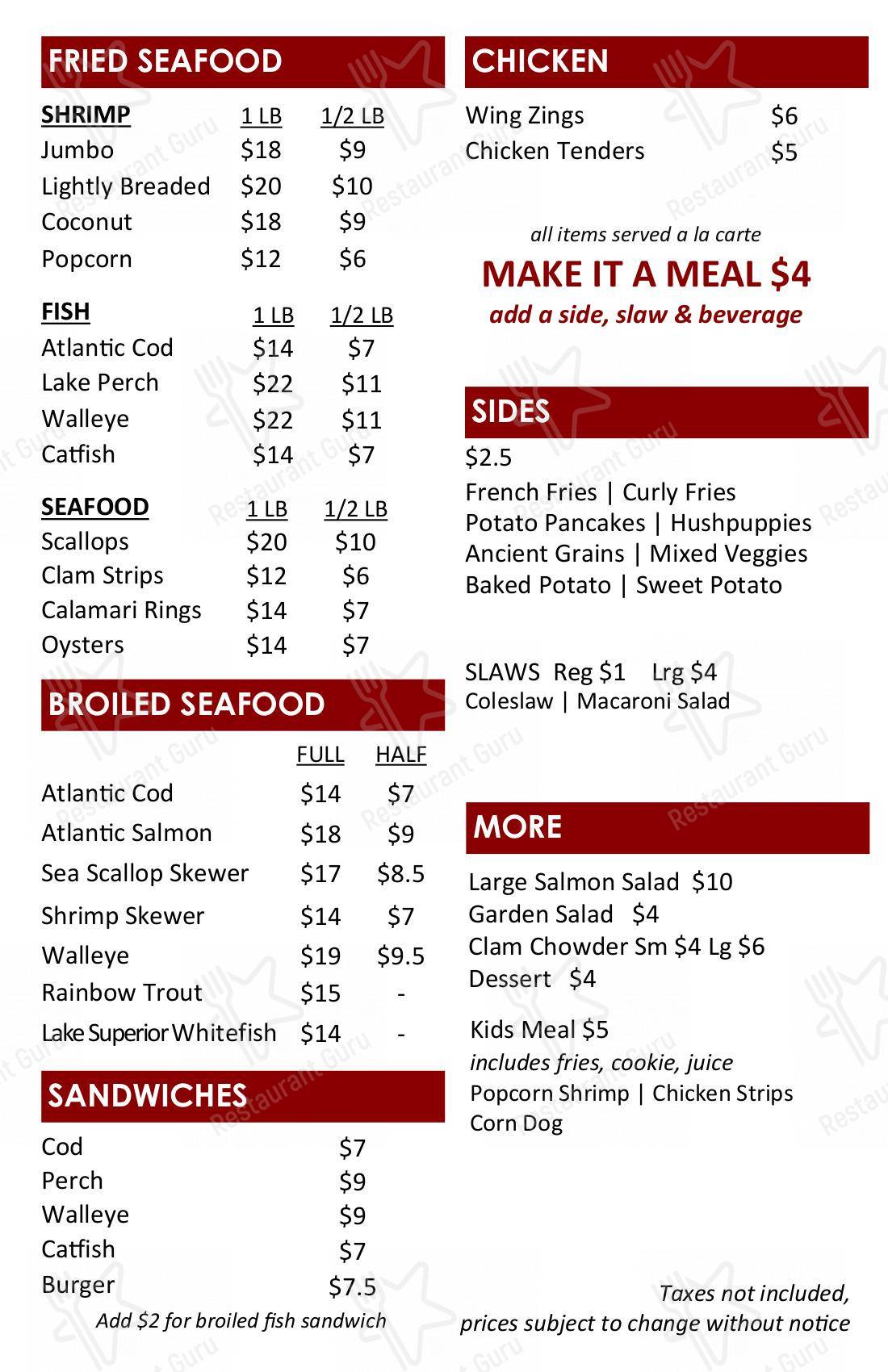 Menu at Johnson's Door County Fish restaurant, Lombard