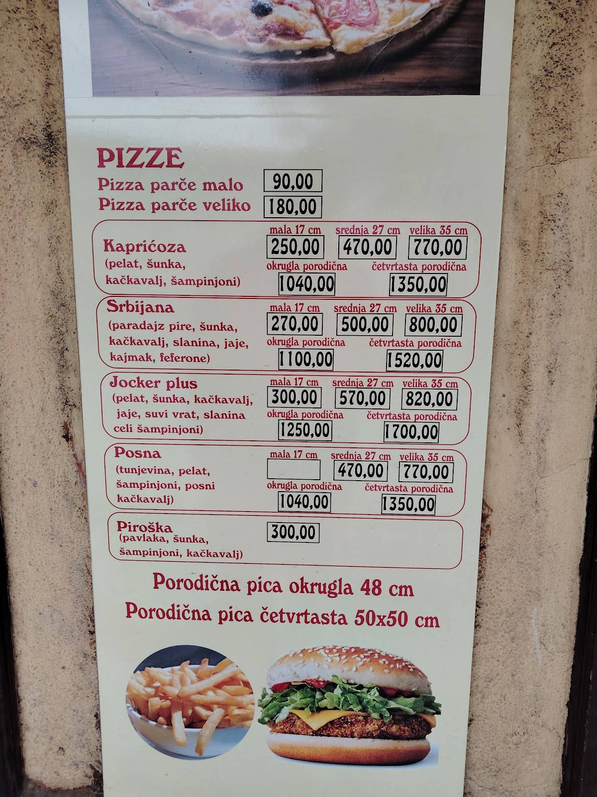 Menu at Joker plus KV pizzeria, Kraljevo