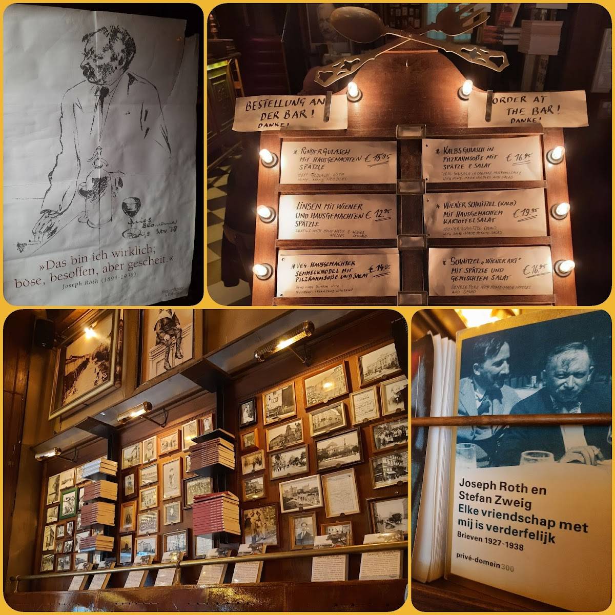 Menu at Joseph-Roth-Diele restaurant, Berlin