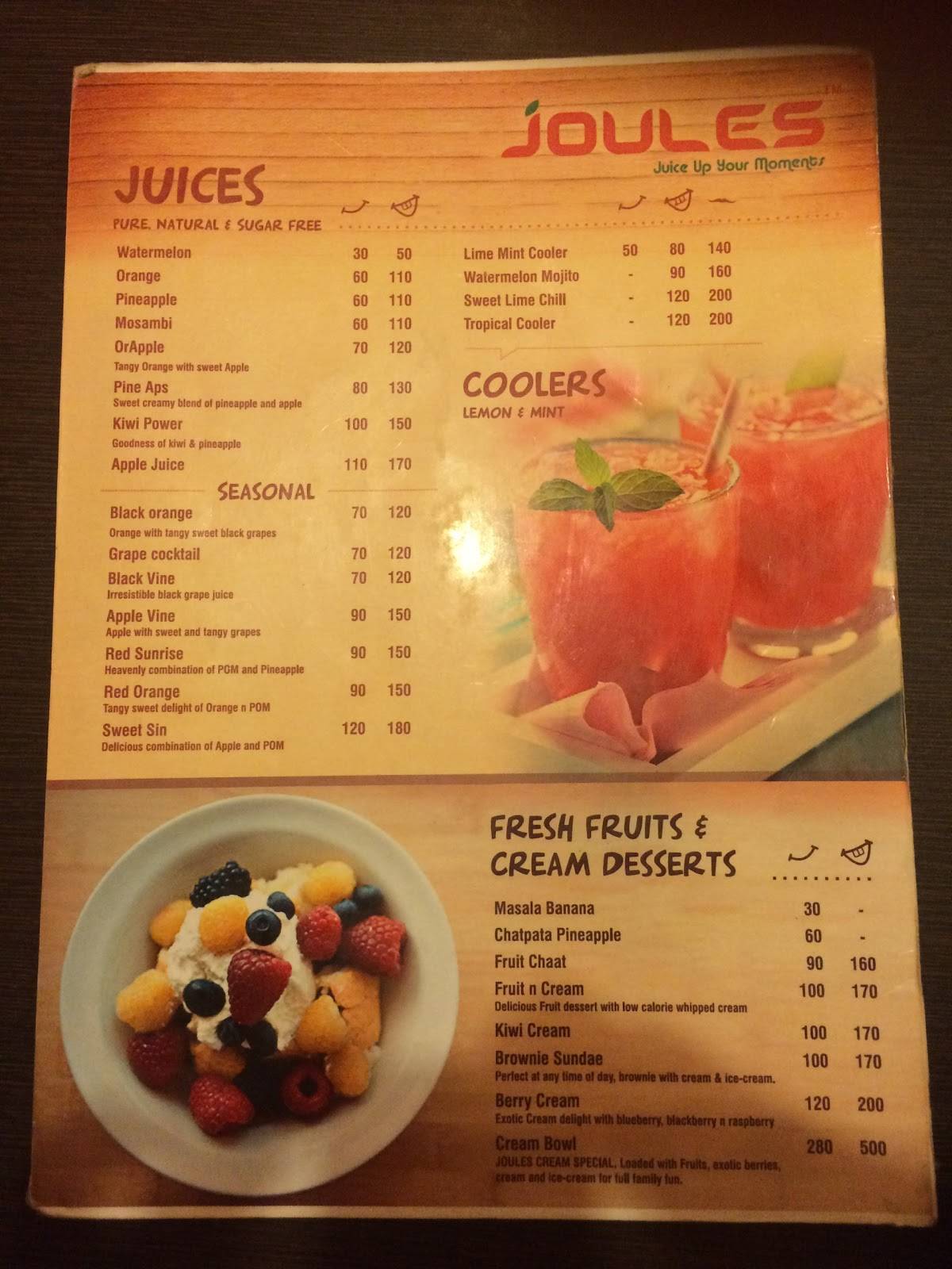 Menu at Joules Juice Bar, Ahmedabad, B7 Sushil Nagar Part 2