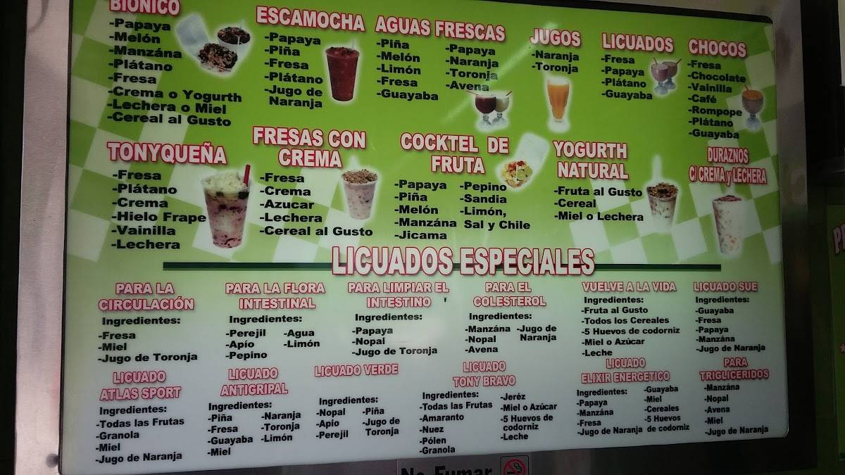 Carta del pub y bar Jugos y Chocos Tony, Aguascalientes, Profesor ...