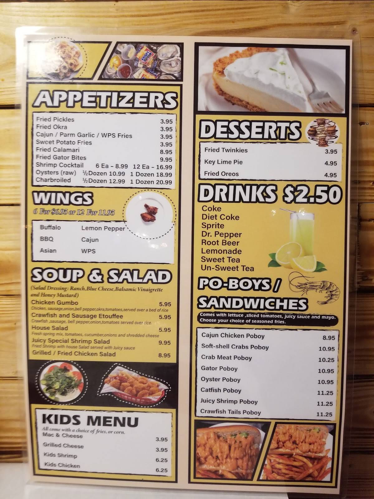 Menu at Juicy Tails restaurant, Rogers