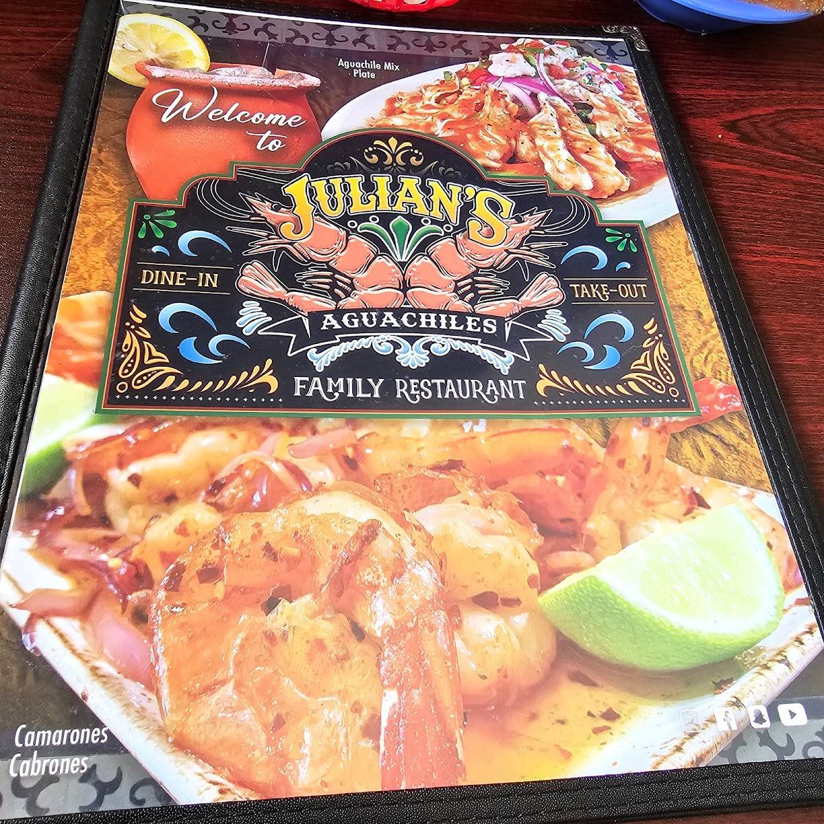 Menu at Julian's Aguachiles restaurant, Oxnard