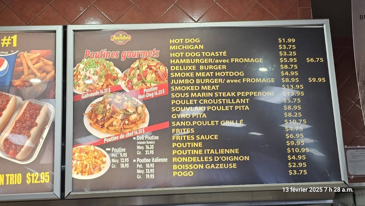 Menu at Jumbo Restaurant, Montréal
