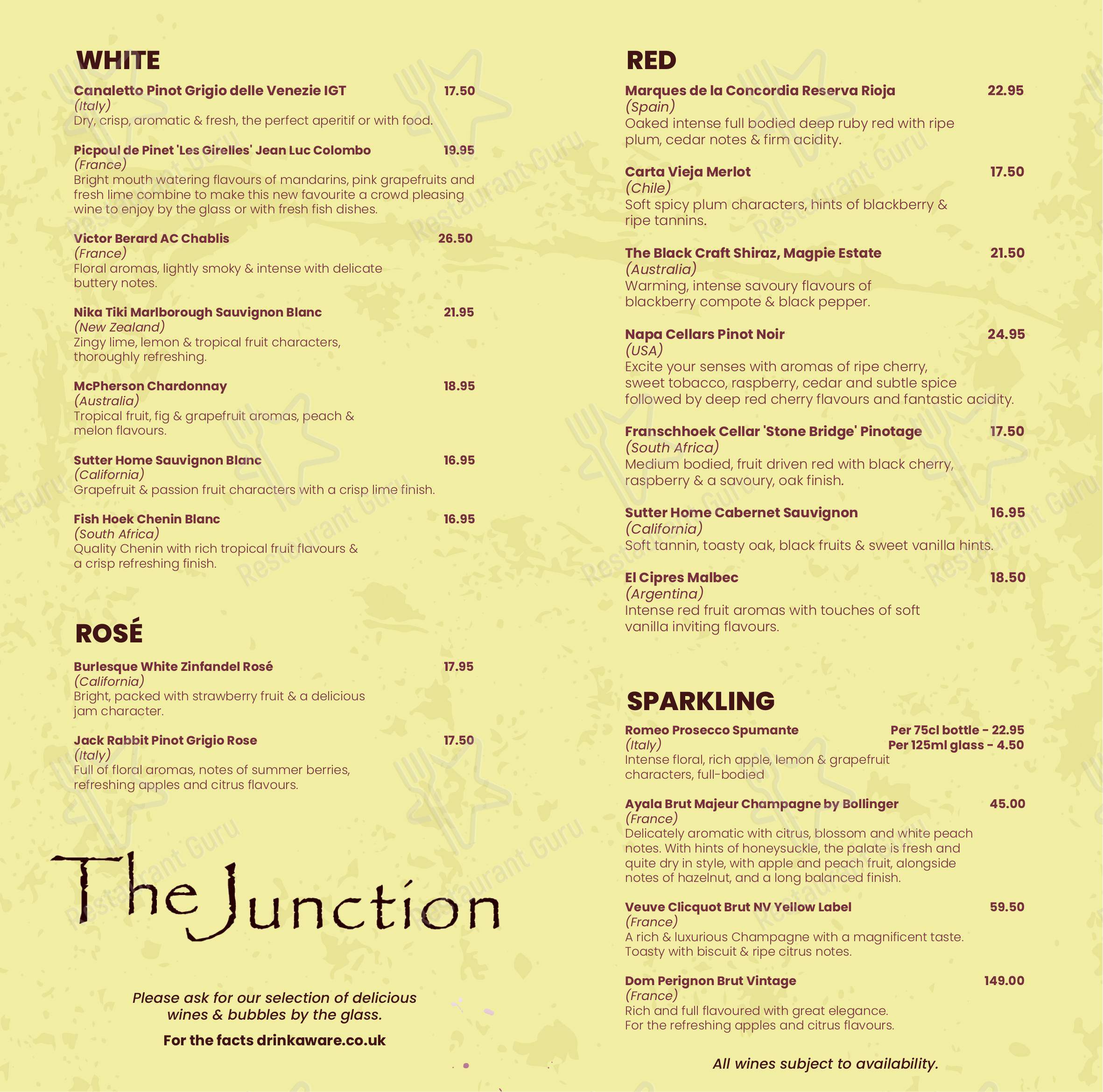 Menu at Junction pub & bar, Sutton-in-Ashfield