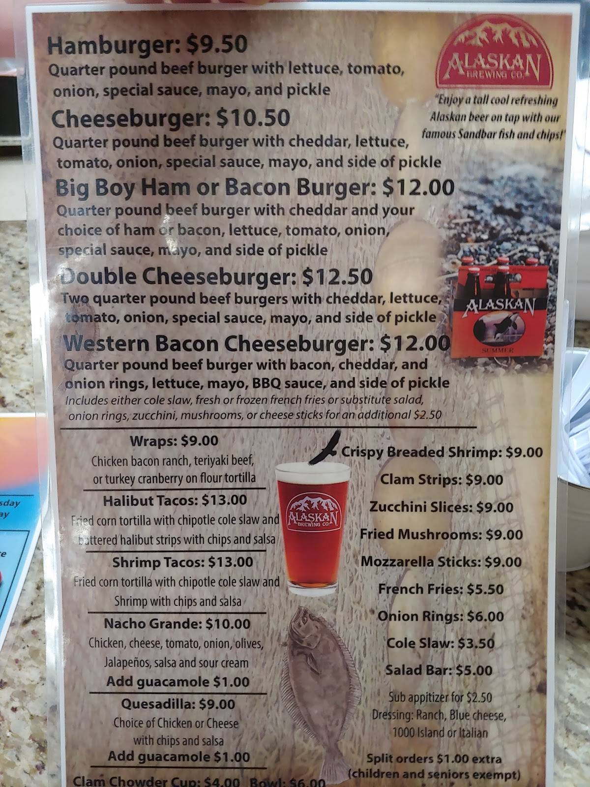 Menu at Sandbar & Grill, Juneau
