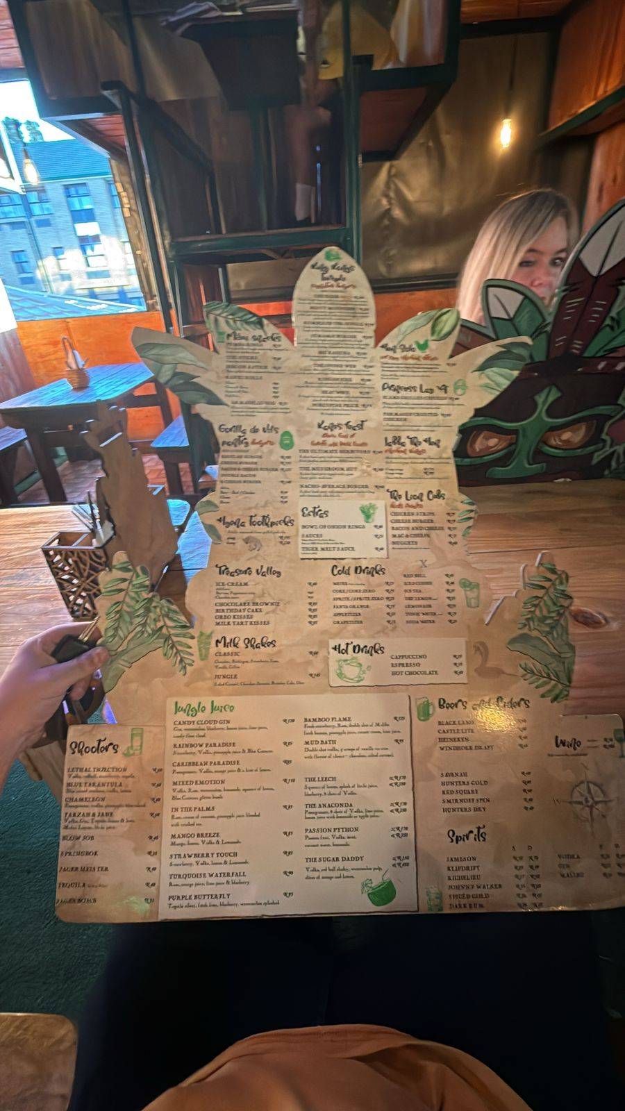 Menu at Jungle restaurant, Johannesburg