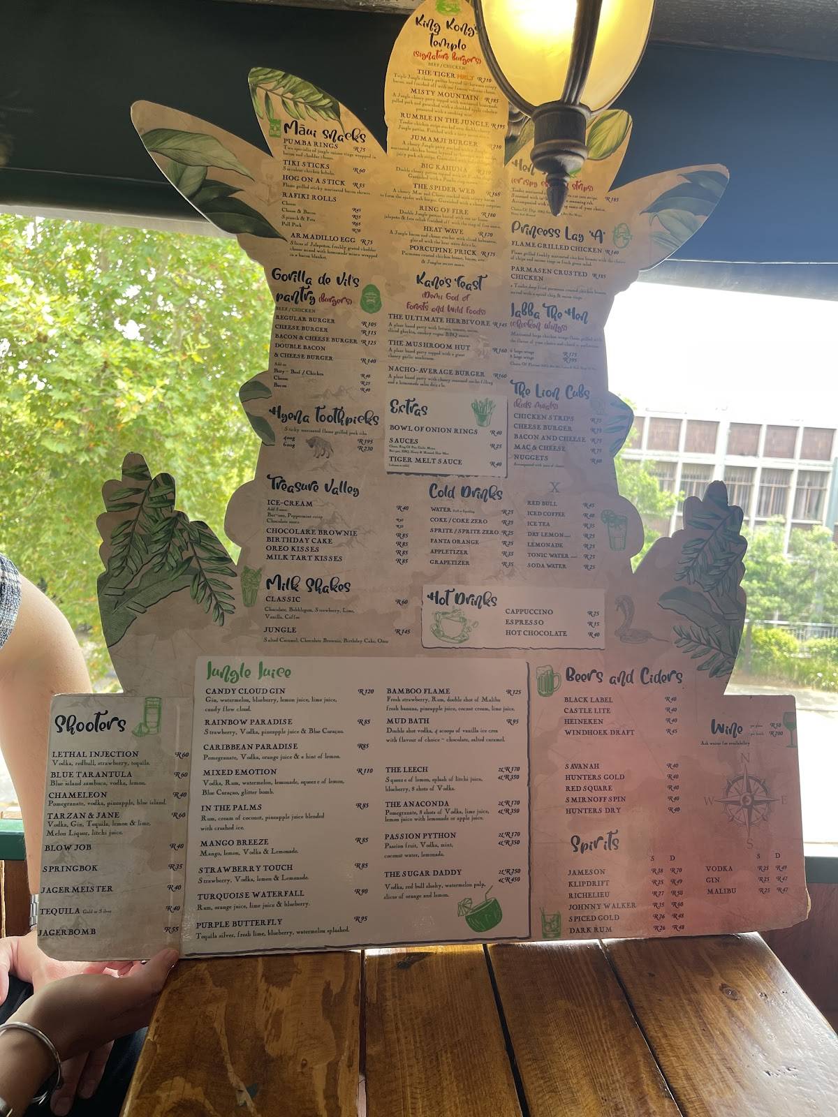 Menu at Jungle restaurant, Johannesburg