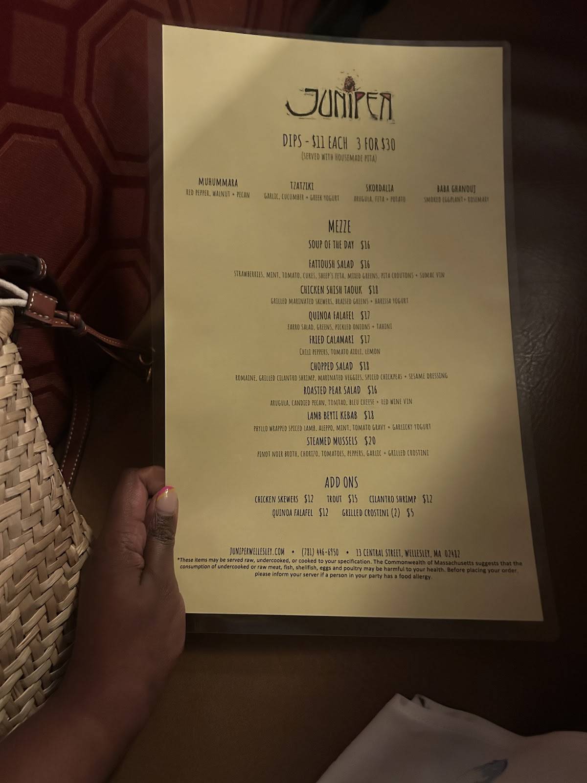 Menu at Juniper pub & bar, Wellesley