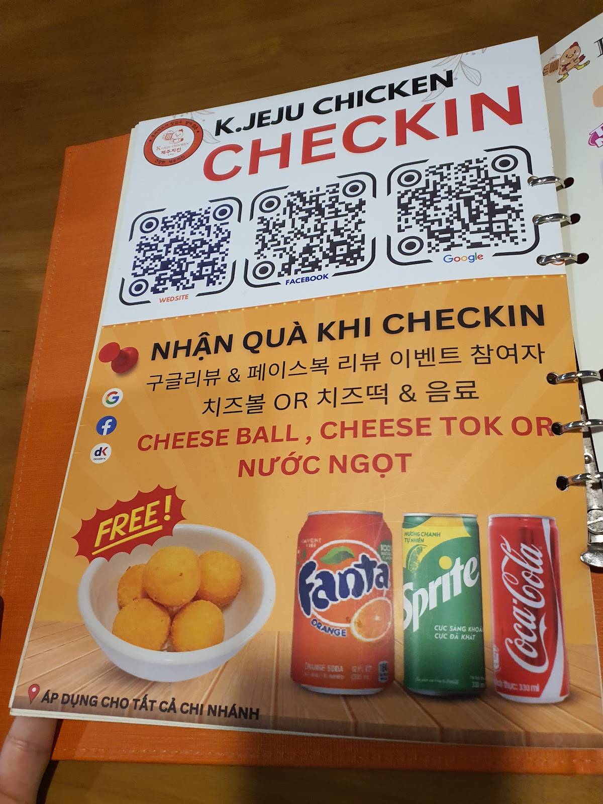 Menu at K-JEJU CHICKEN restaurant, Ho Chi Minh City
