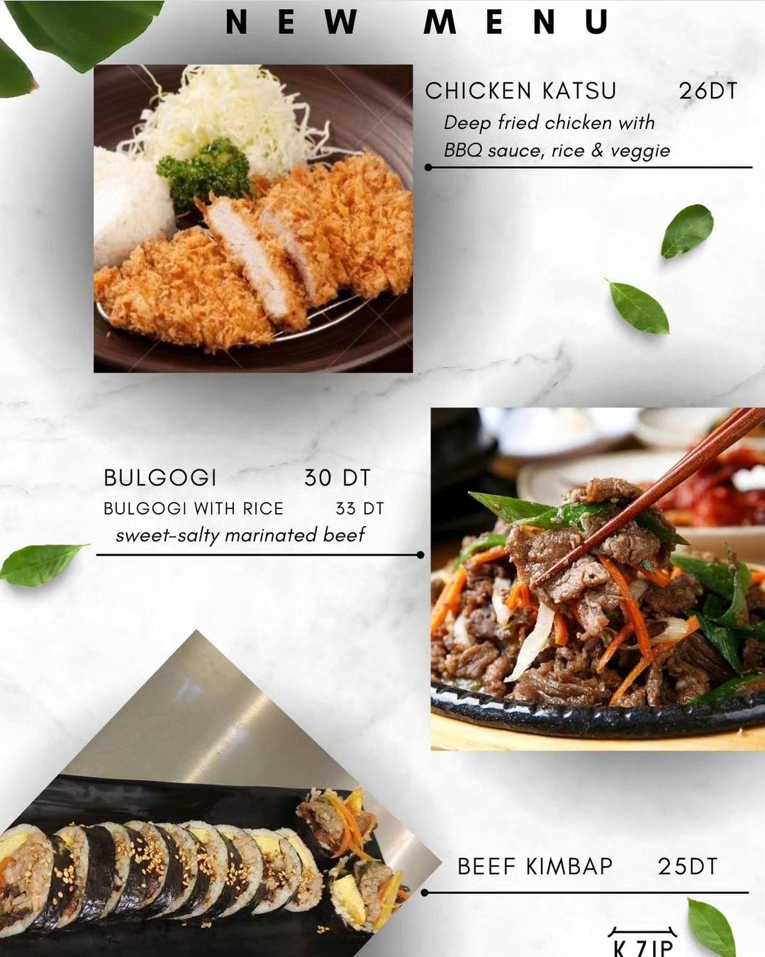 Menu at K-ZIP restaurant, Tunis, Rue De La Perle