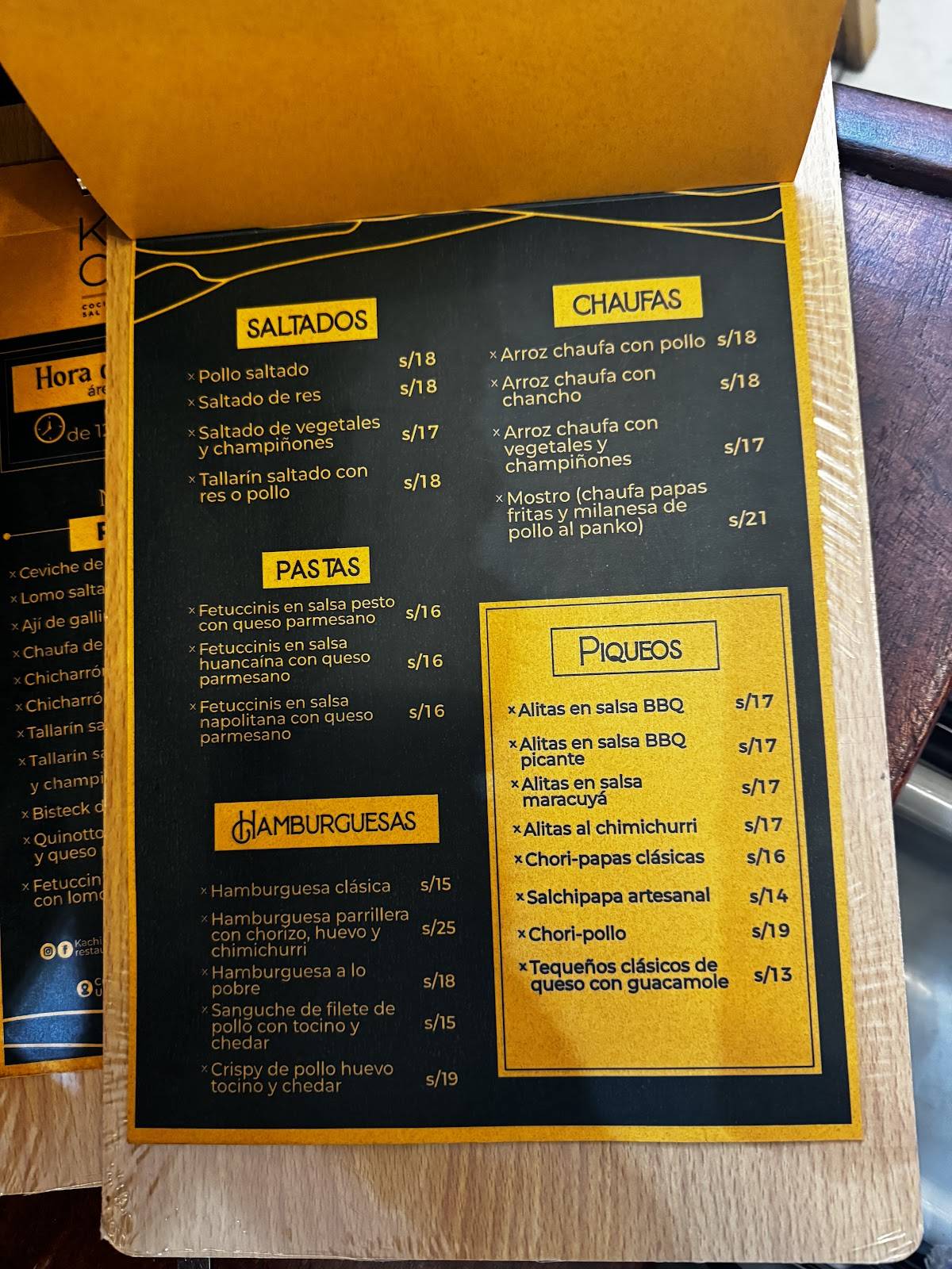 Menu at KACHI comida peruana limacpampa restaurant, Cusco