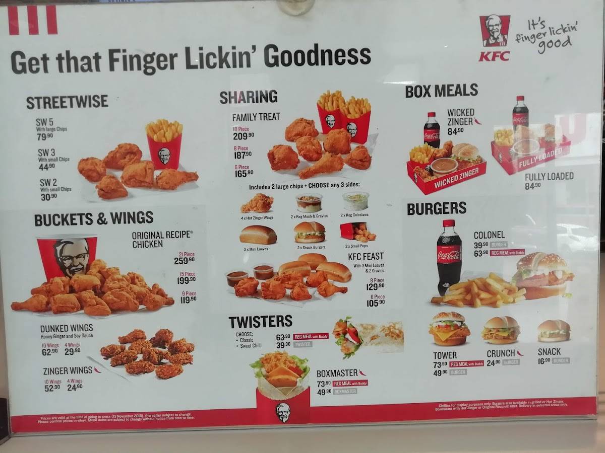 Menu at KFC restaurant, Emalahleni, Cnr OR Thambo Rd