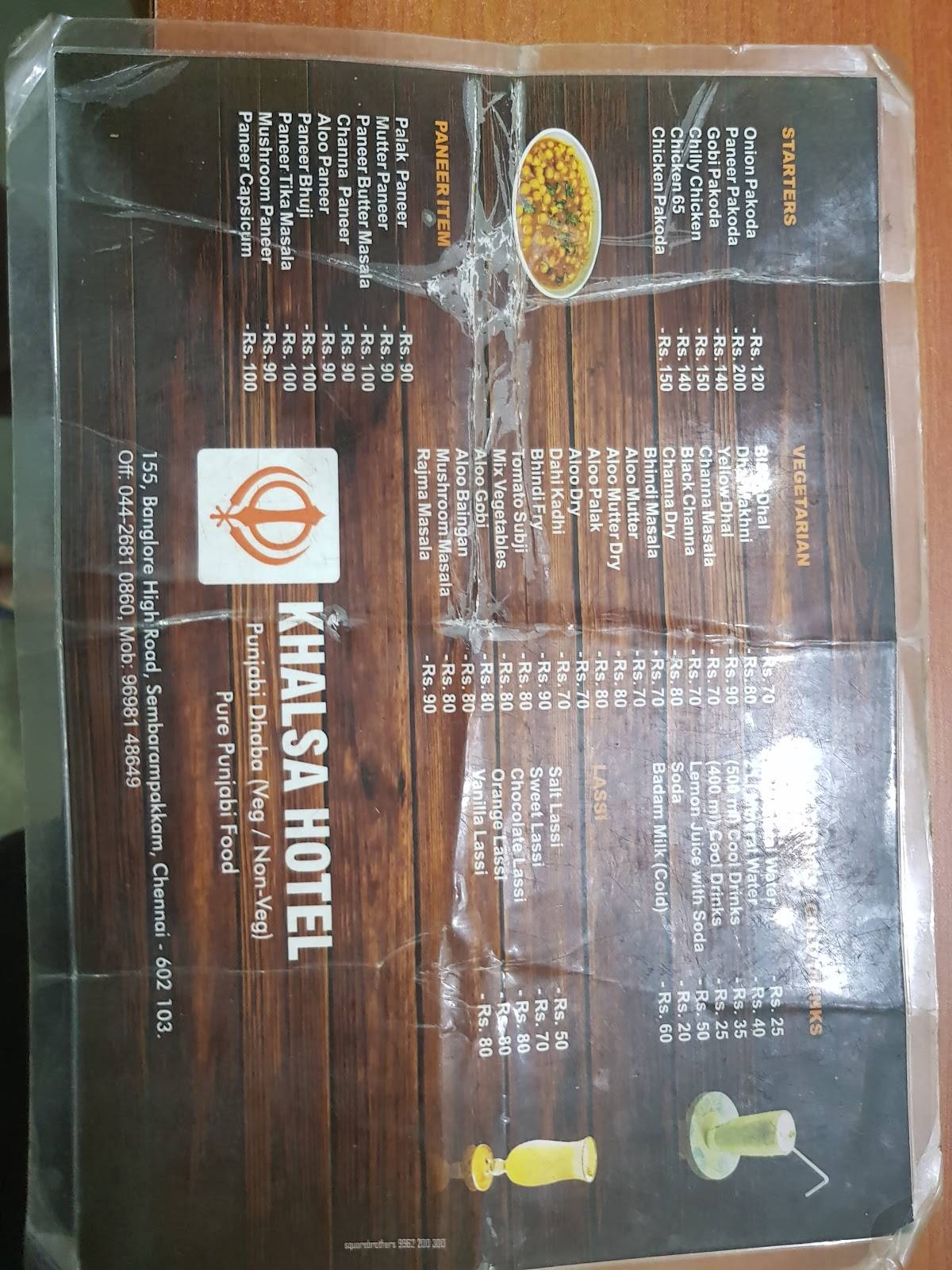 Menu at KHALSA DHABA ( PURE PUNJABI FOOD), Chembarambakkam, 23Q3+96W