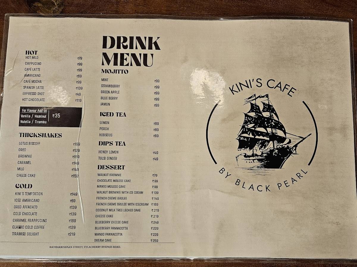 Menu at KINI'S CAFE, Chennai