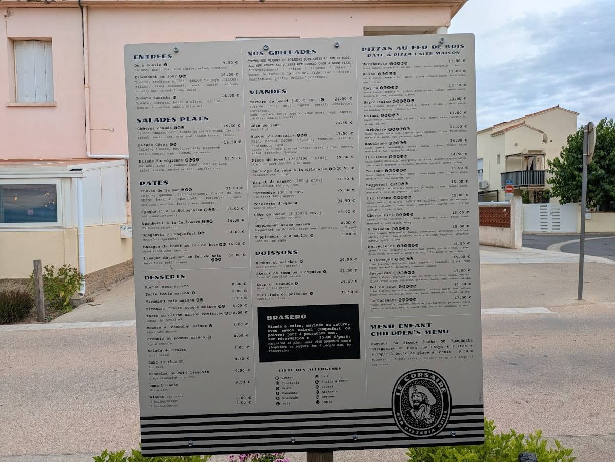 Menu au Le Corsaire restaurant, Portiragnes