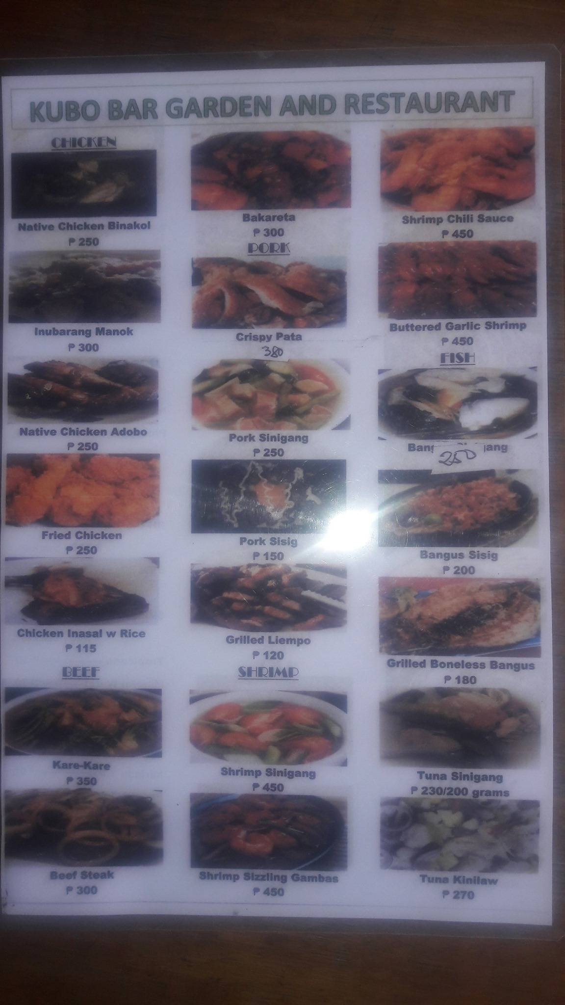 Menu at KUBO BAR Garden and Restaurants, Kalibo, P928+7J5