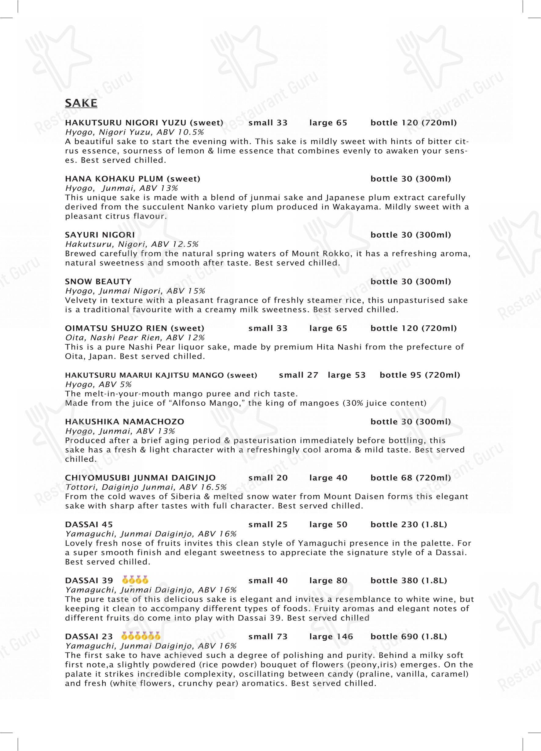 Menu at KUZA restaurant, Victoria Park, 393 Albany Hwy