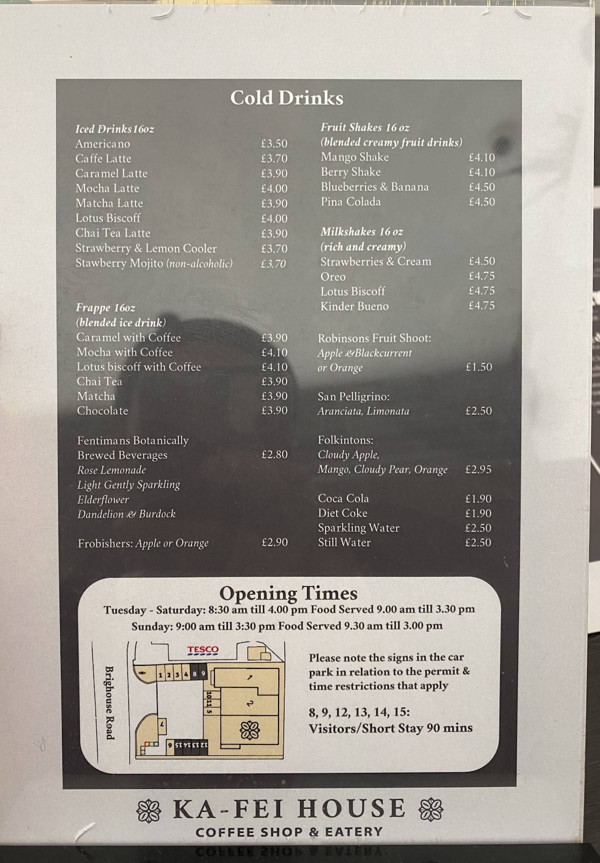 Menu at Ka-Fei House cafe, Bradford