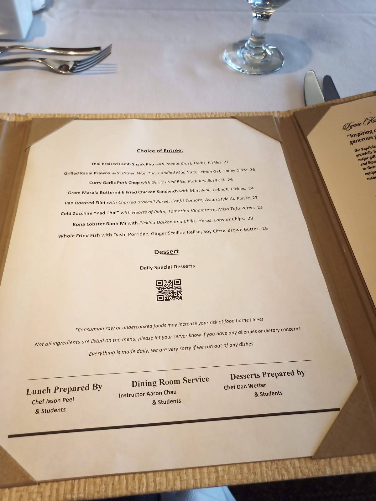 Menu at Ka ʻIkena Lauaʻe Restaurant, Honolulu