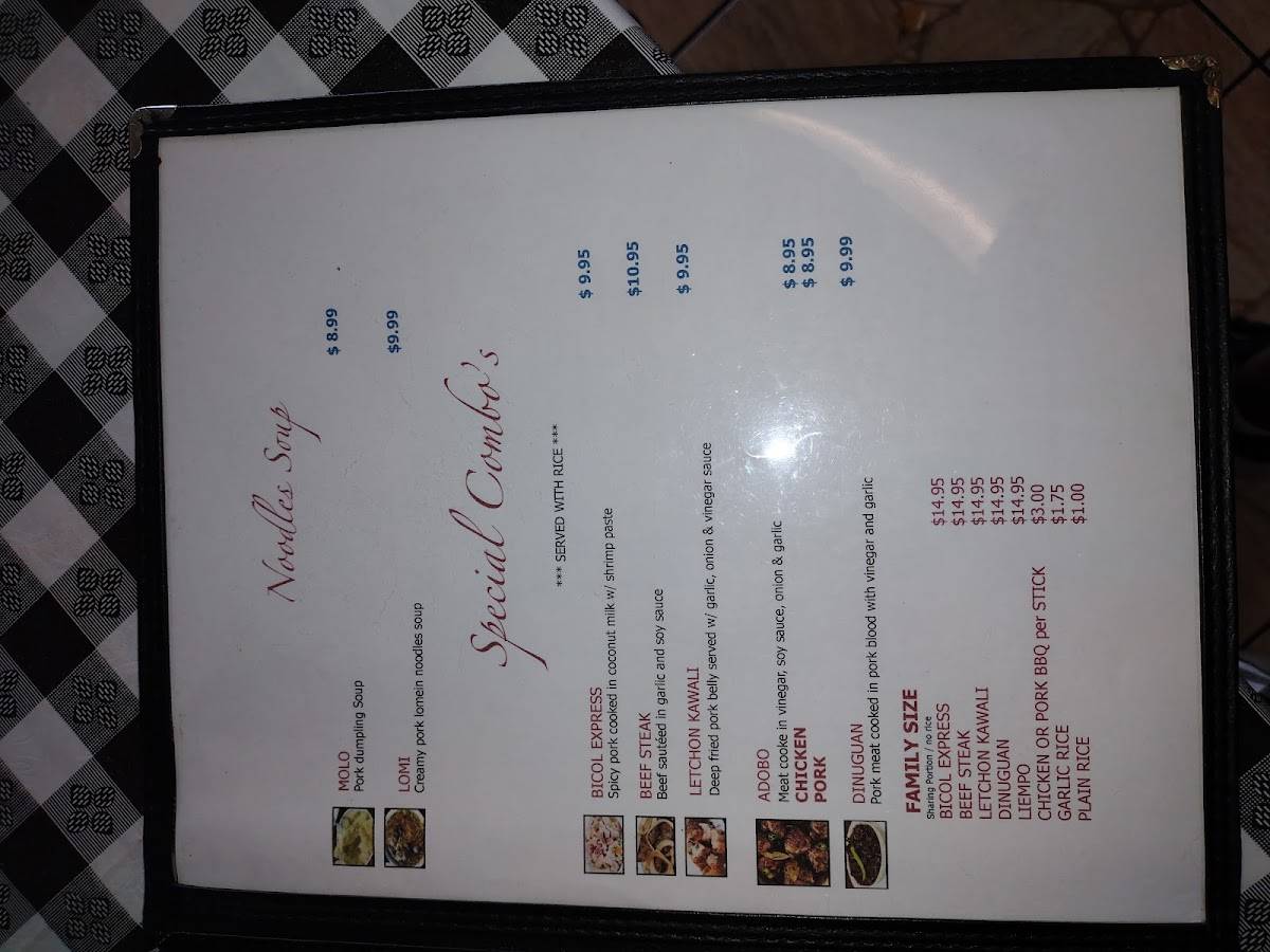 Menu at Kabayan Grill Filipino Restaurant, Kissimmee
