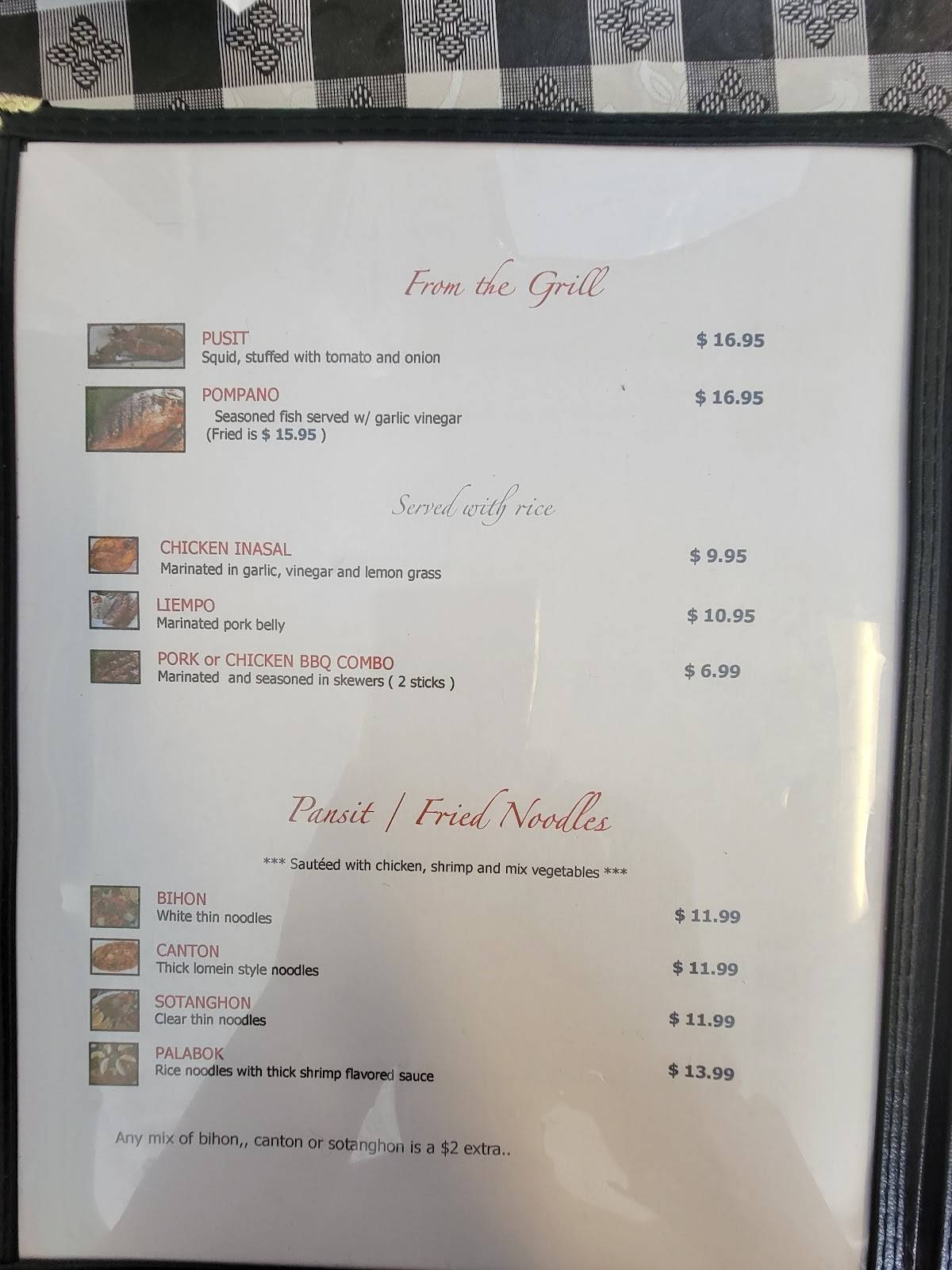 Menu at Kabayan Grill Filipino Restaurant, Kissimmee