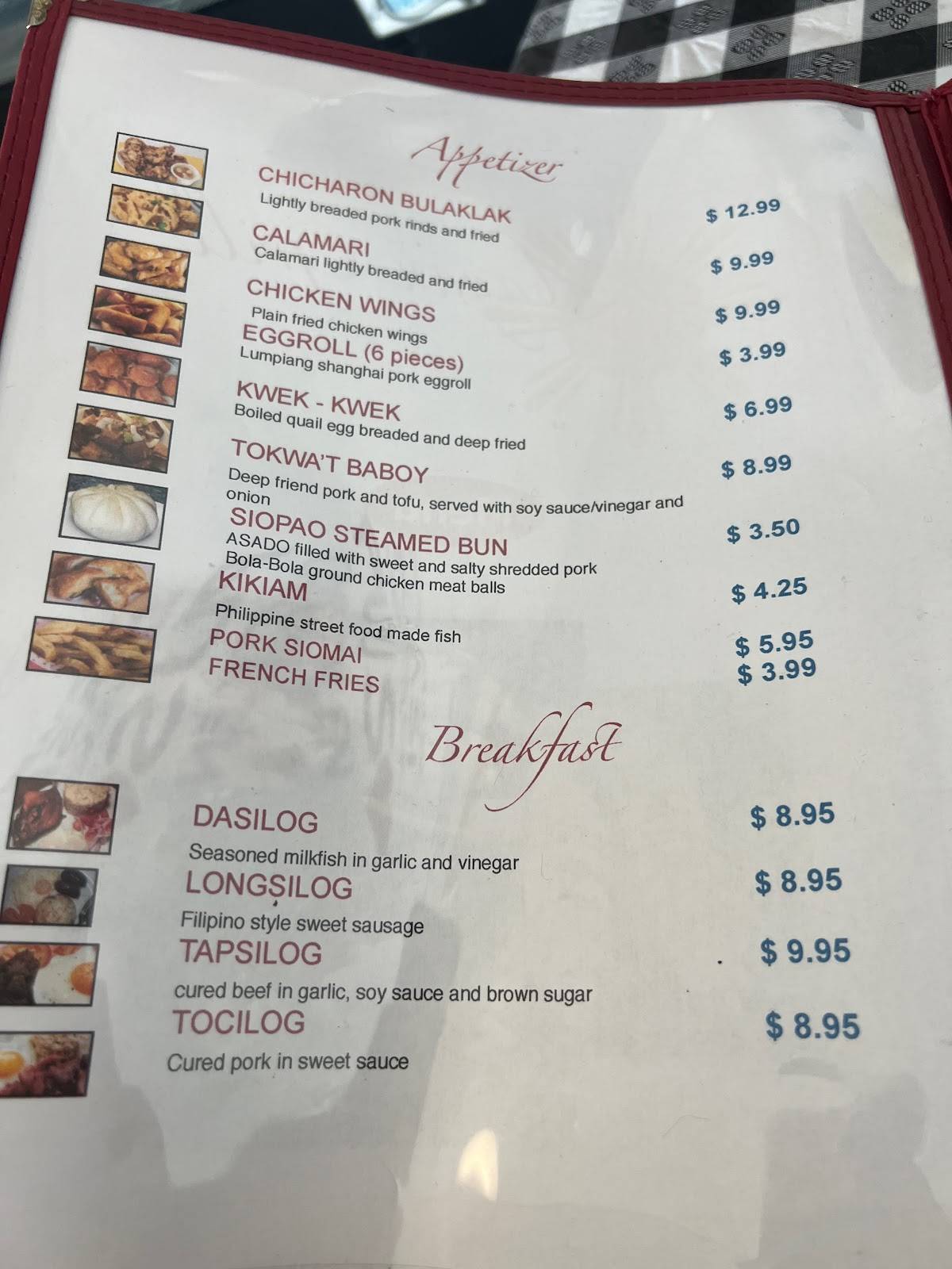 Menu at Kabayan Grill Filipino Restaurant, Kissimmee