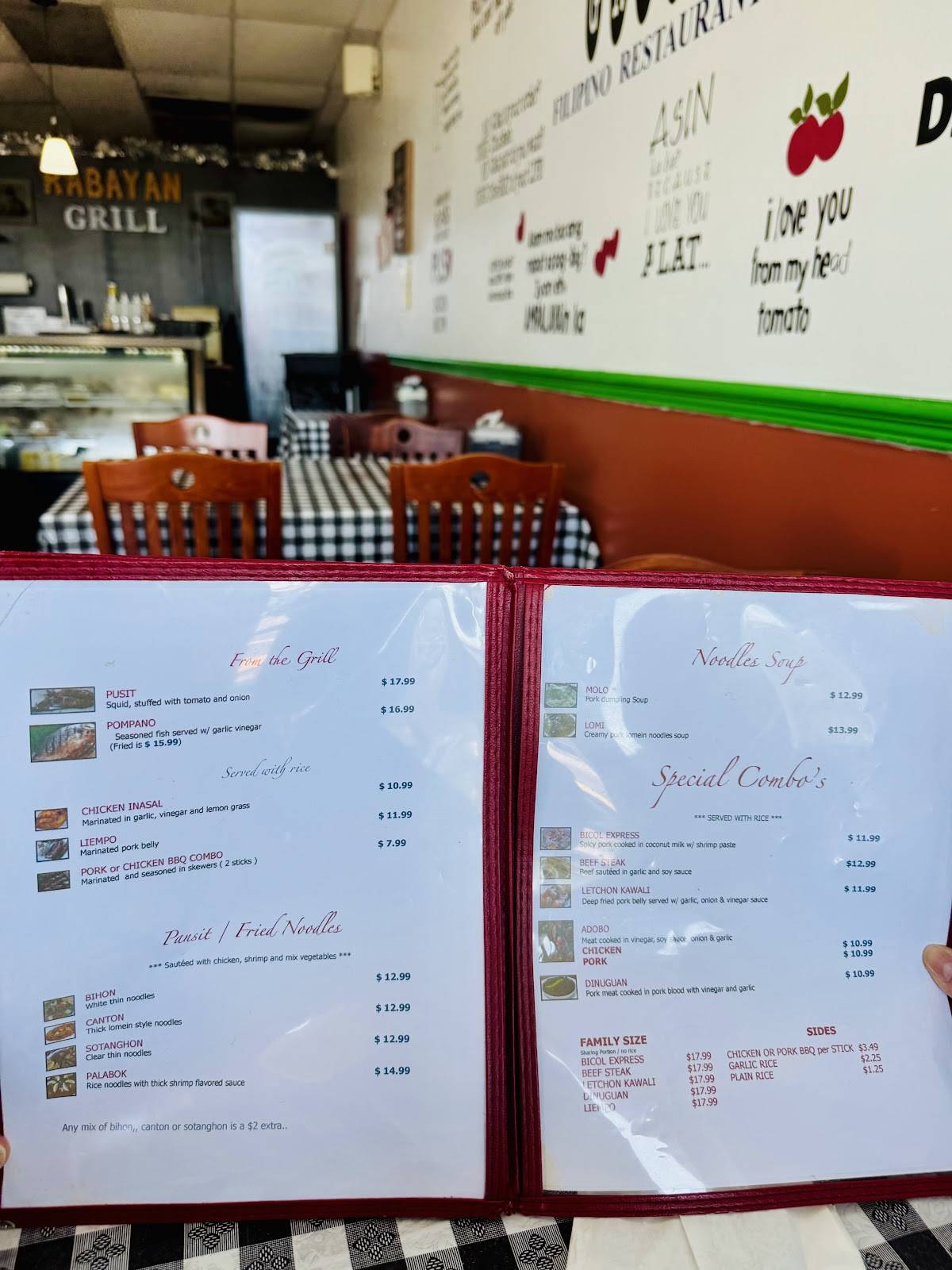 Carta de Kabayan Grill Filipino Restaurant, Kissimmee