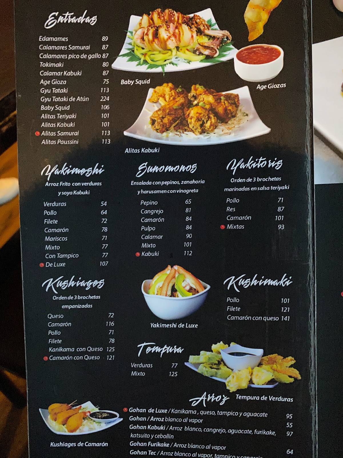 Carta del restaurante Kabuki, Ciudad Juarez