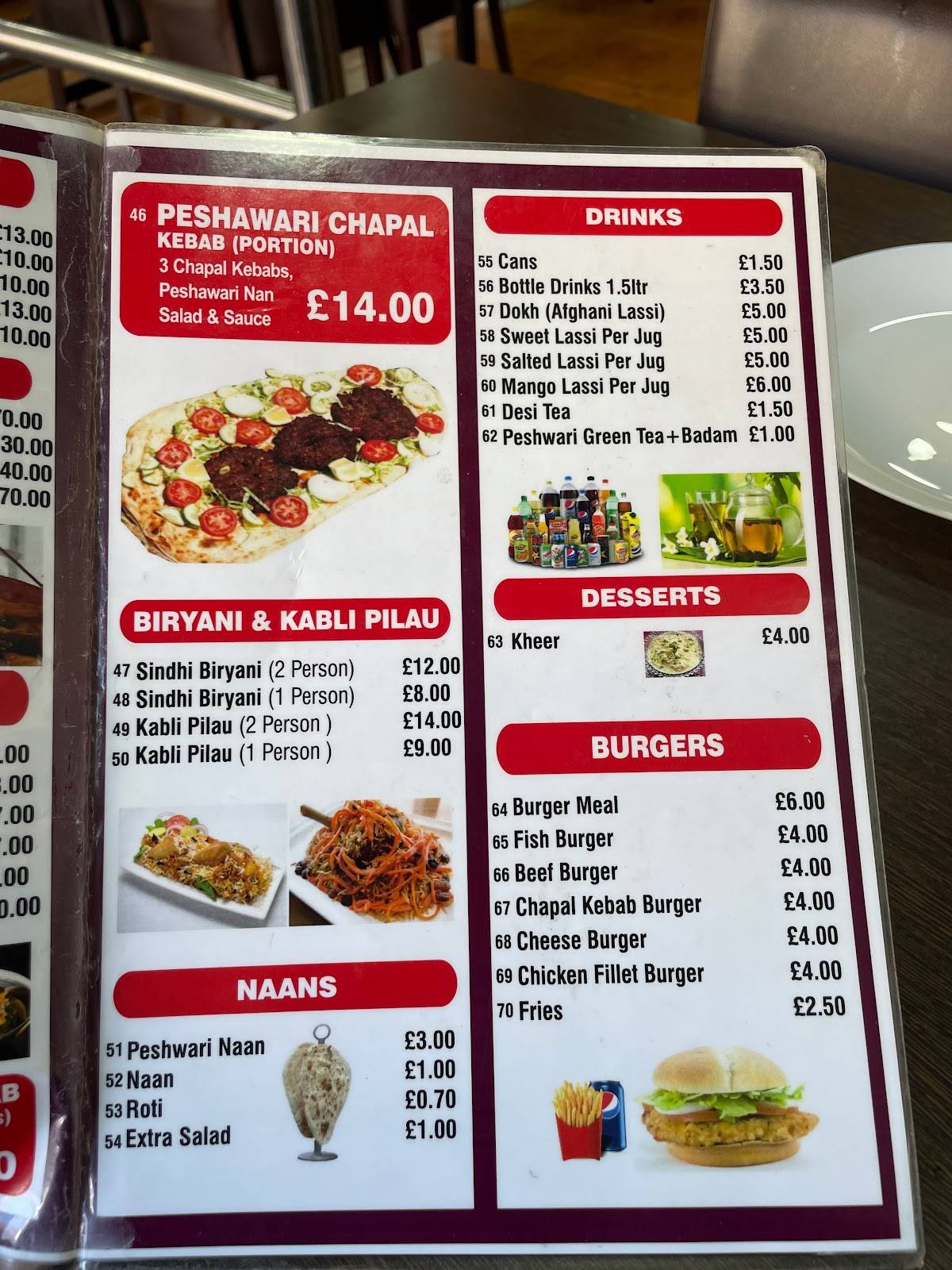 Menu at Kabul darbar Lady Pool road, Birmingham